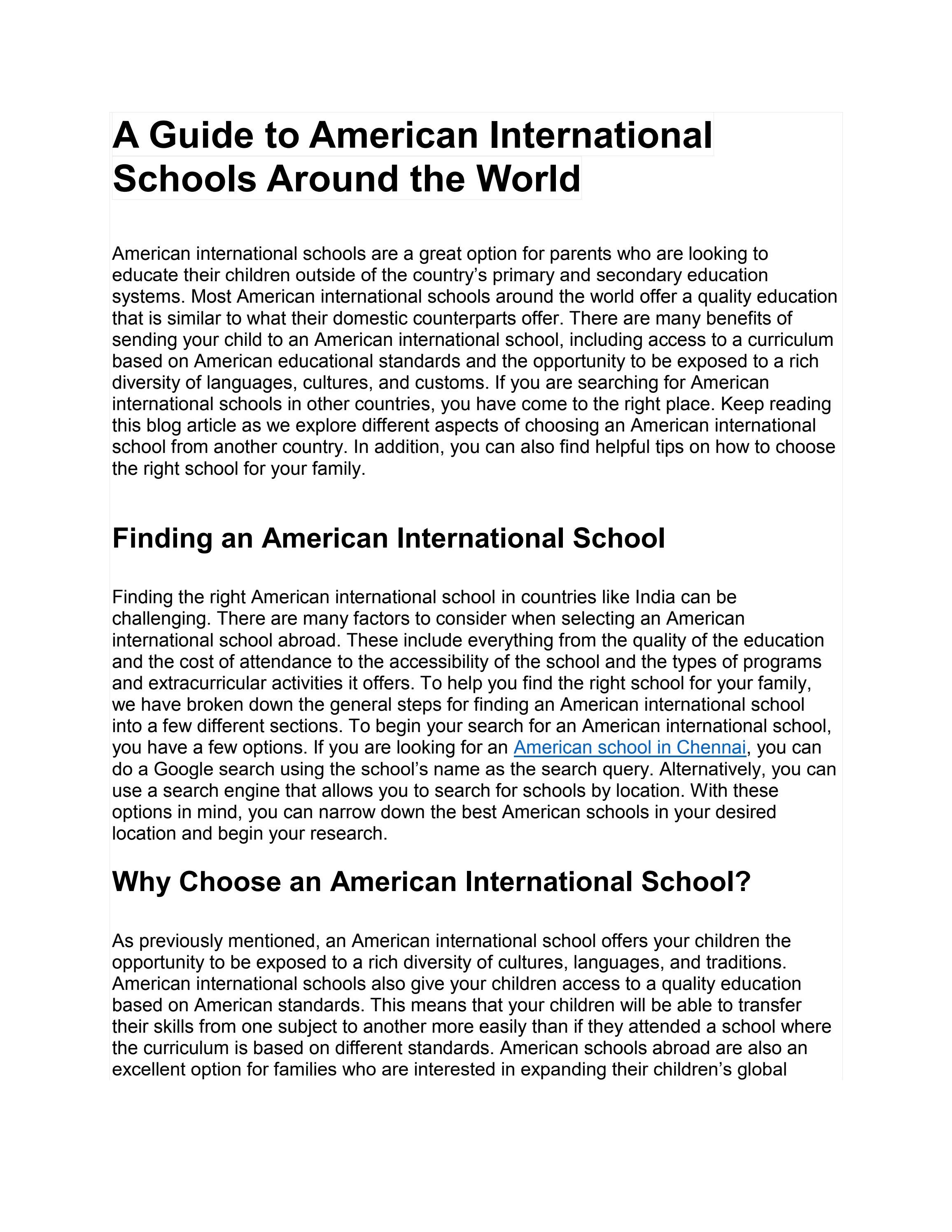 A Guide to American International Schools Around the World by ASIS ...
