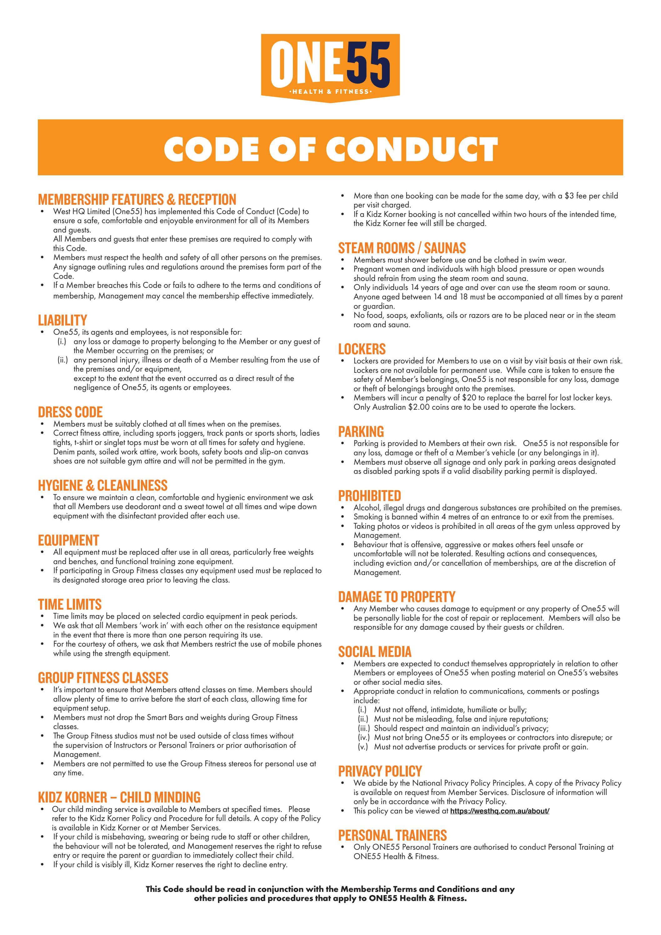 ONE55 - Health & Fitness Code of Conduct by westhq - Issuu
