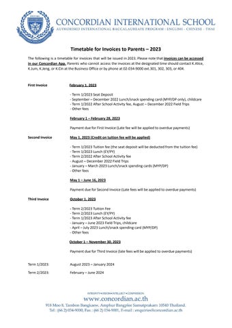 Concordian - Timetable for Invoices to Parents by Concordian ...