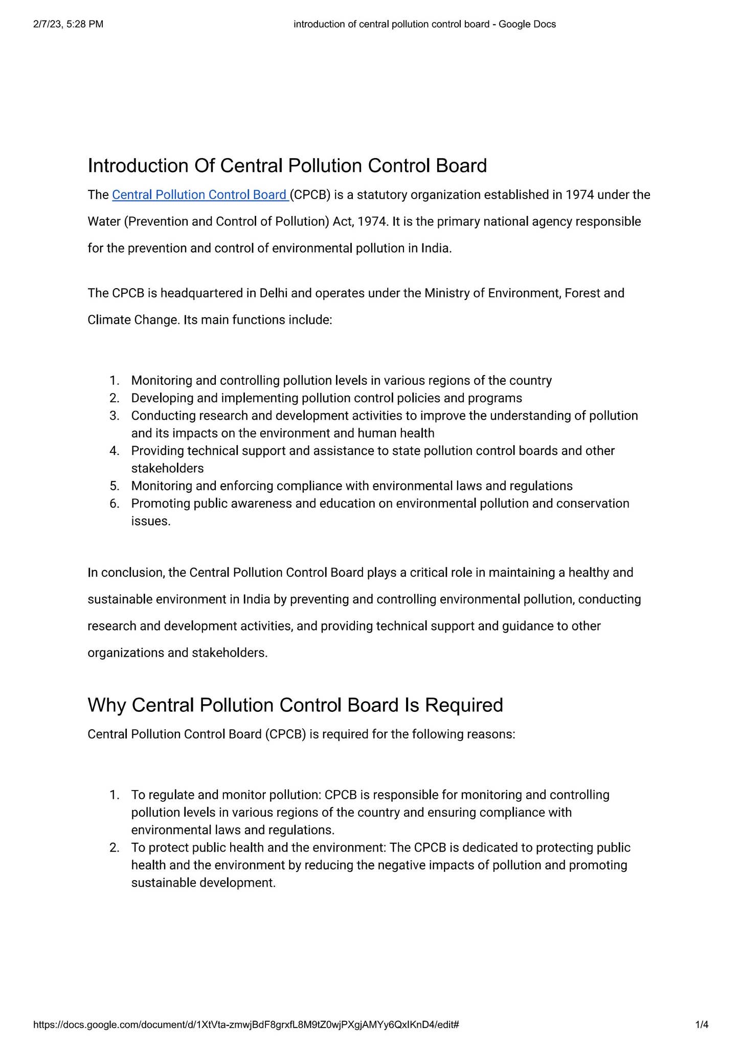 Introduction Of Central Pollution Control Board by Pranshu Corpseed - Issuu