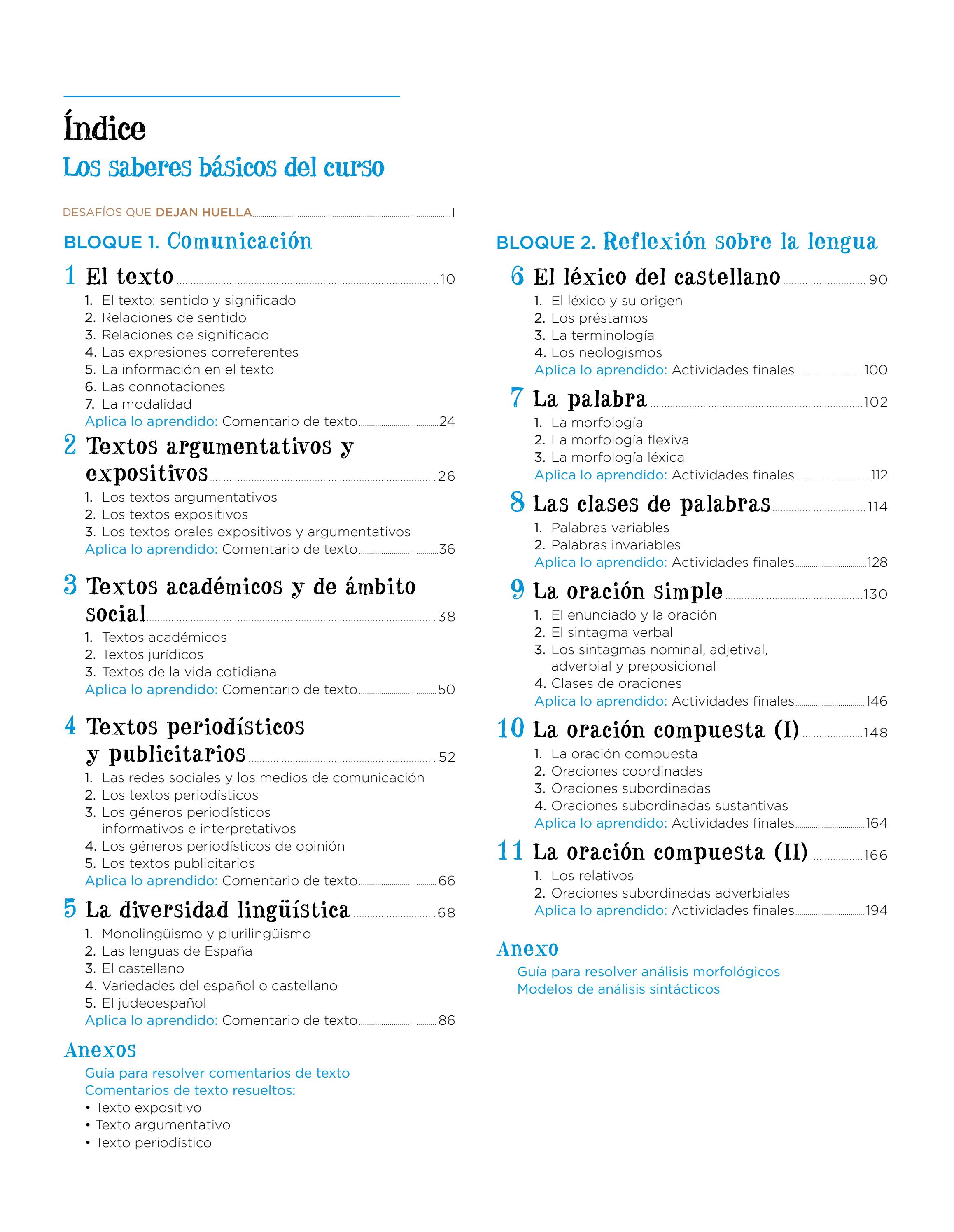 Índice Lengua Castellana y Literatura Bachillerato by Grupo Anaya, S.A. - Issuu