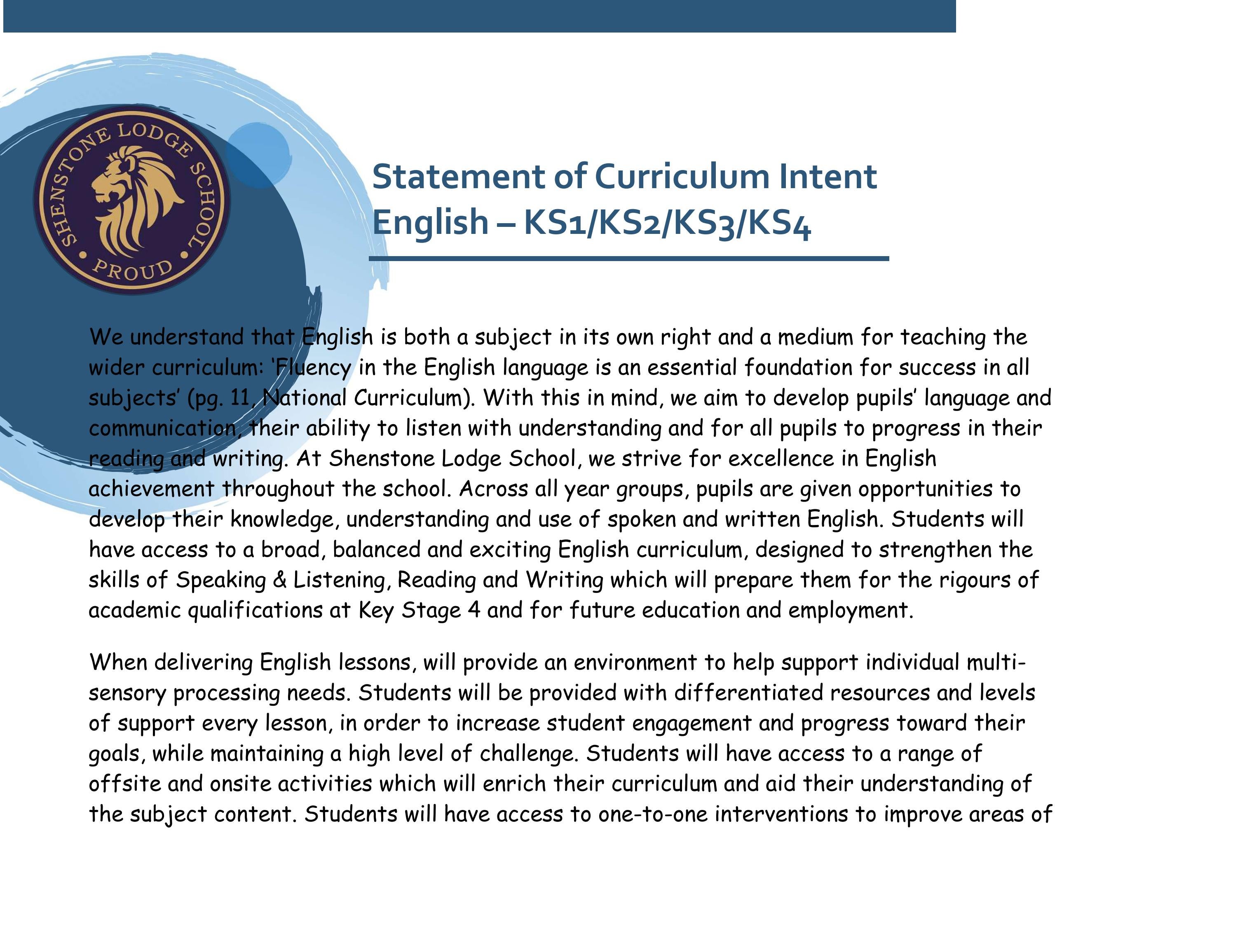 English Curriculum Intent by Schudio - Issuu