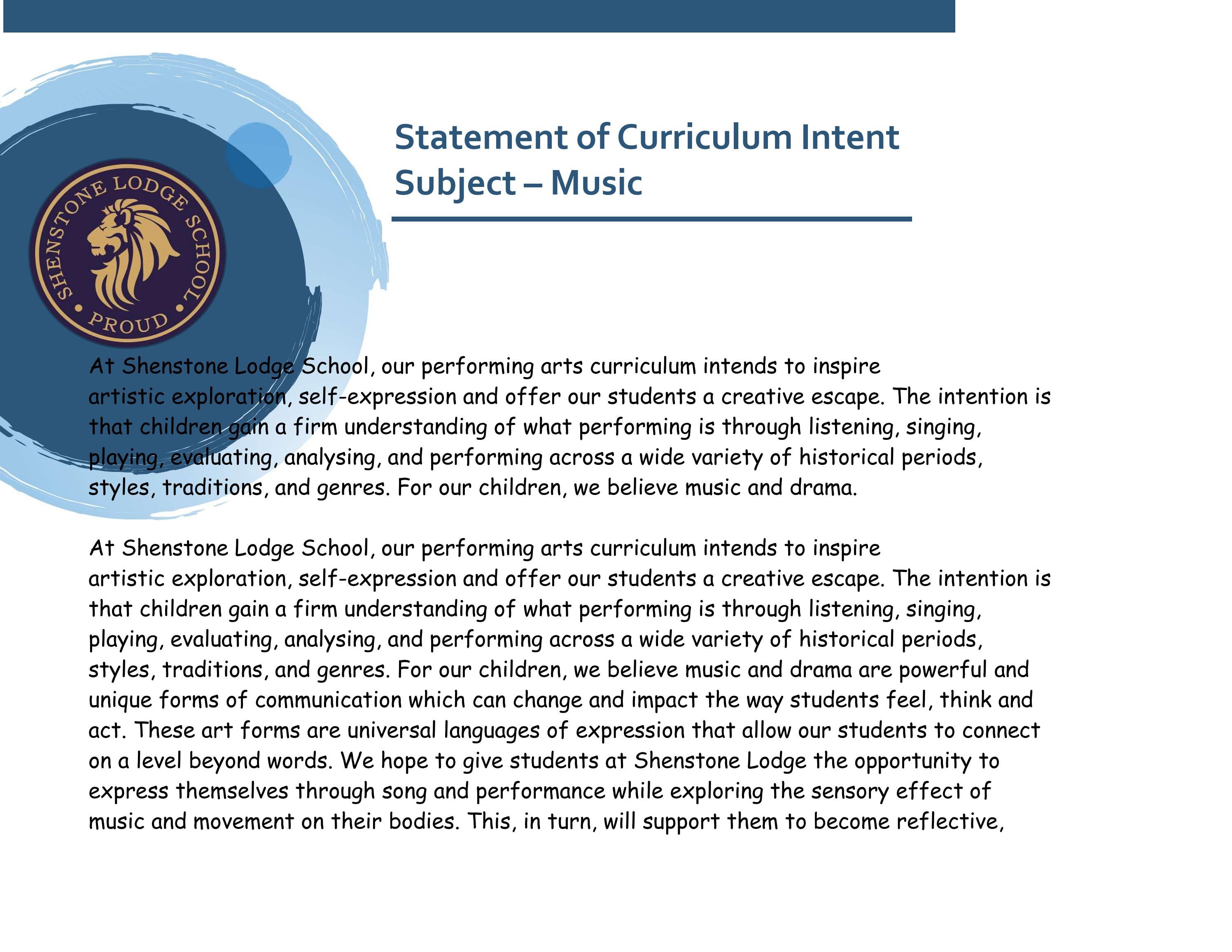 Music Curriculum Intent by Schudio - Issuu