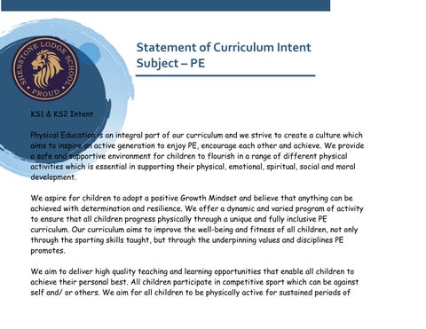 PE Curriculum Intent by Schudio - Issuu