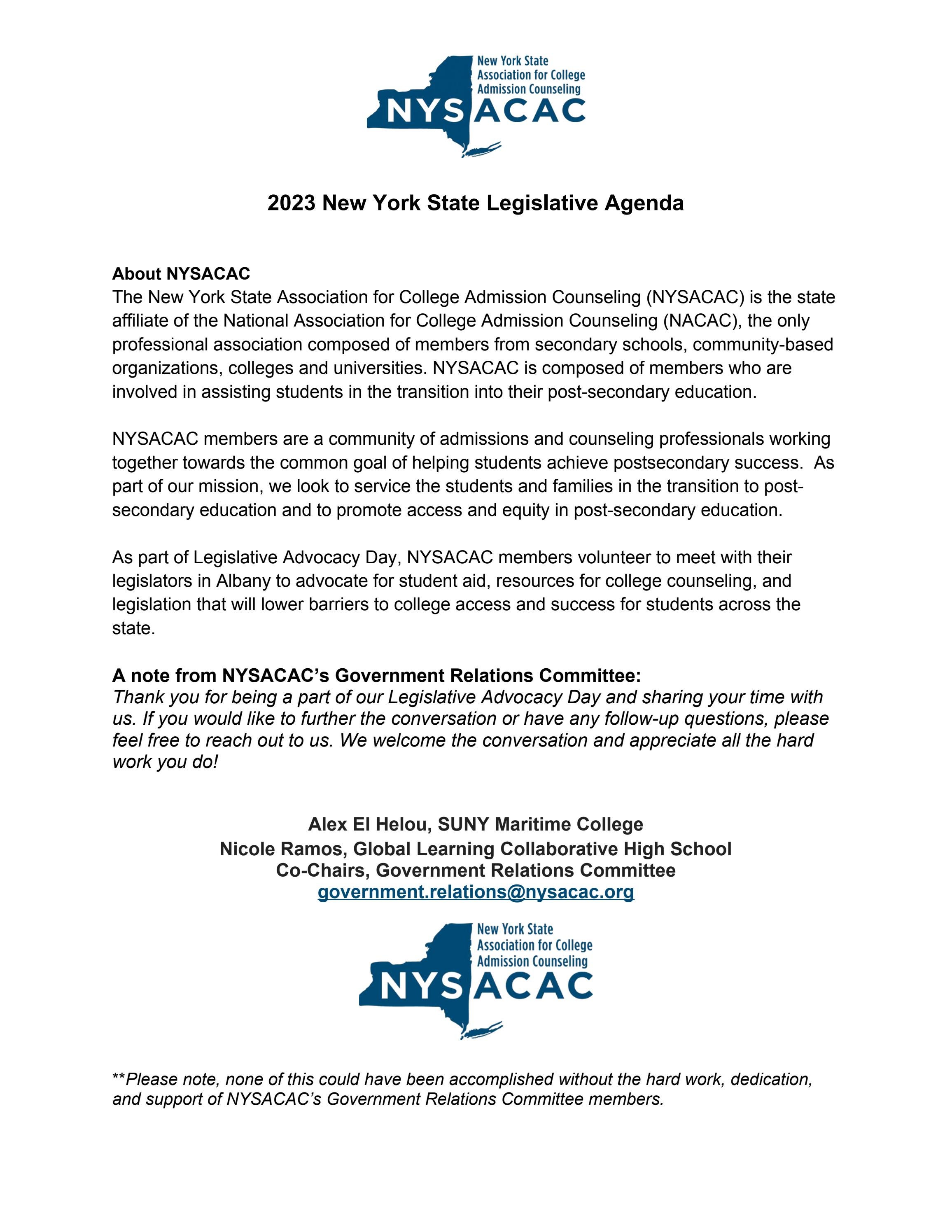 2023 New York State Legislative Agenda by Alex El Helou - Issuu