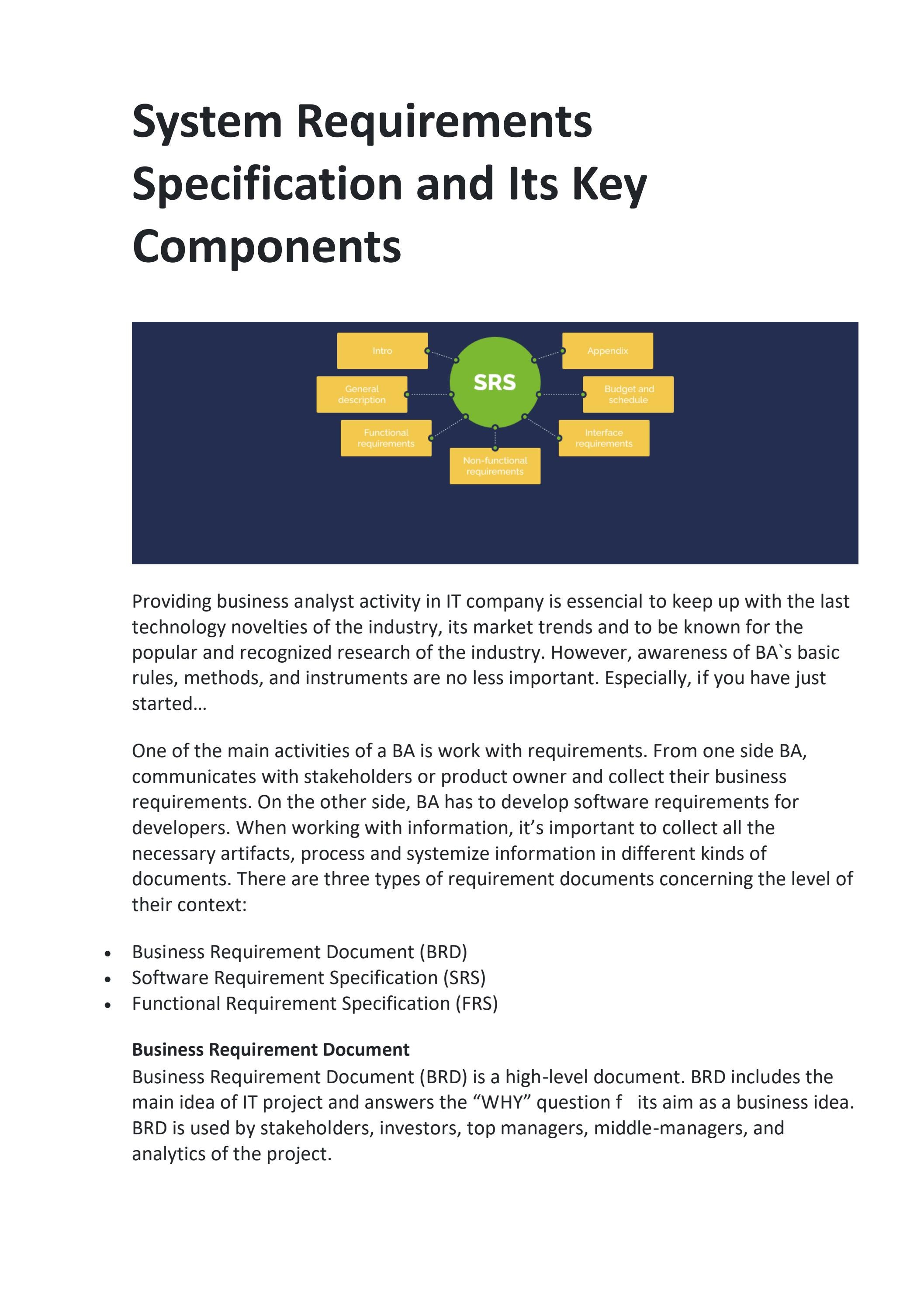 System Requirements Specification and Its Key Components by sdh_global ...