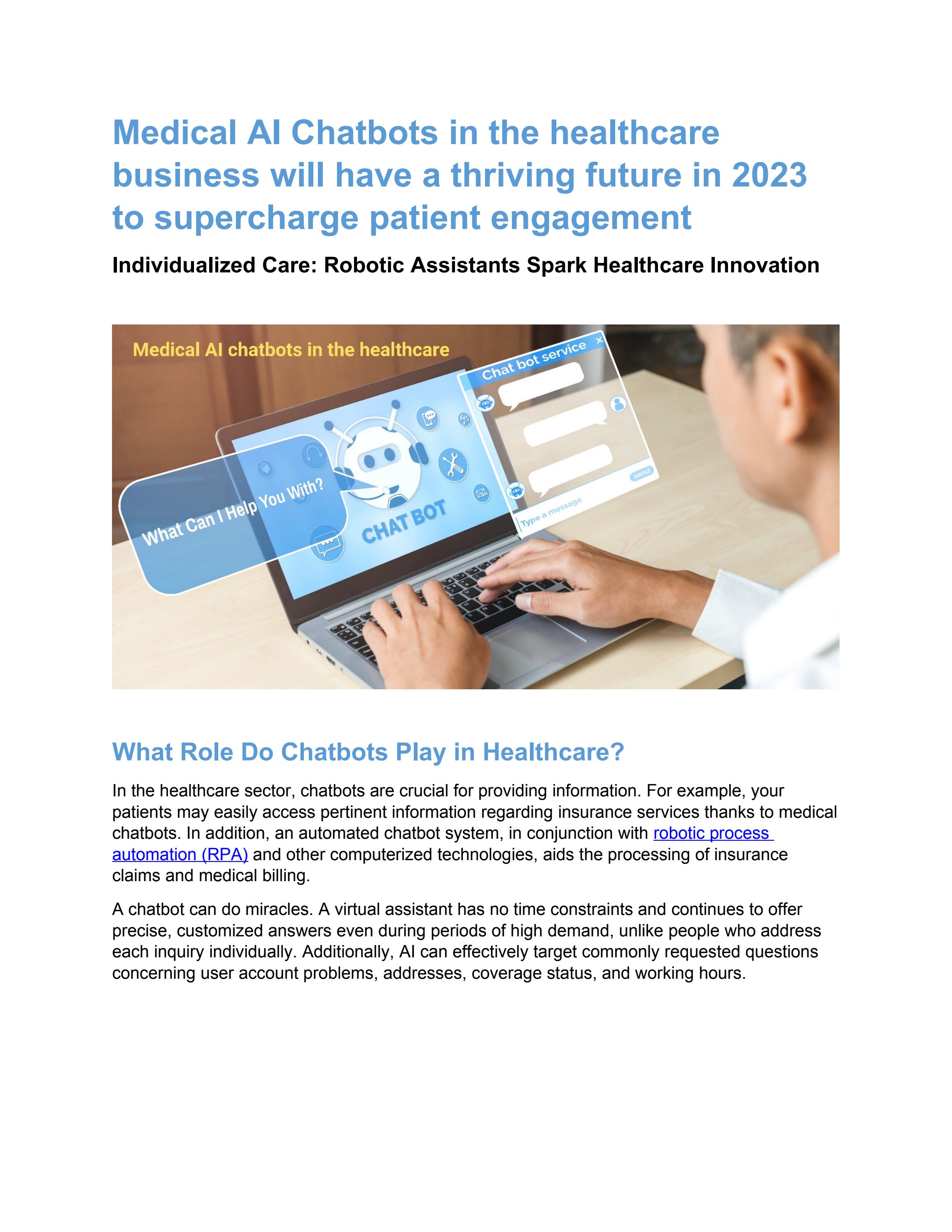 Medical AI Chatbots in the healthcare business will have a thriving ...