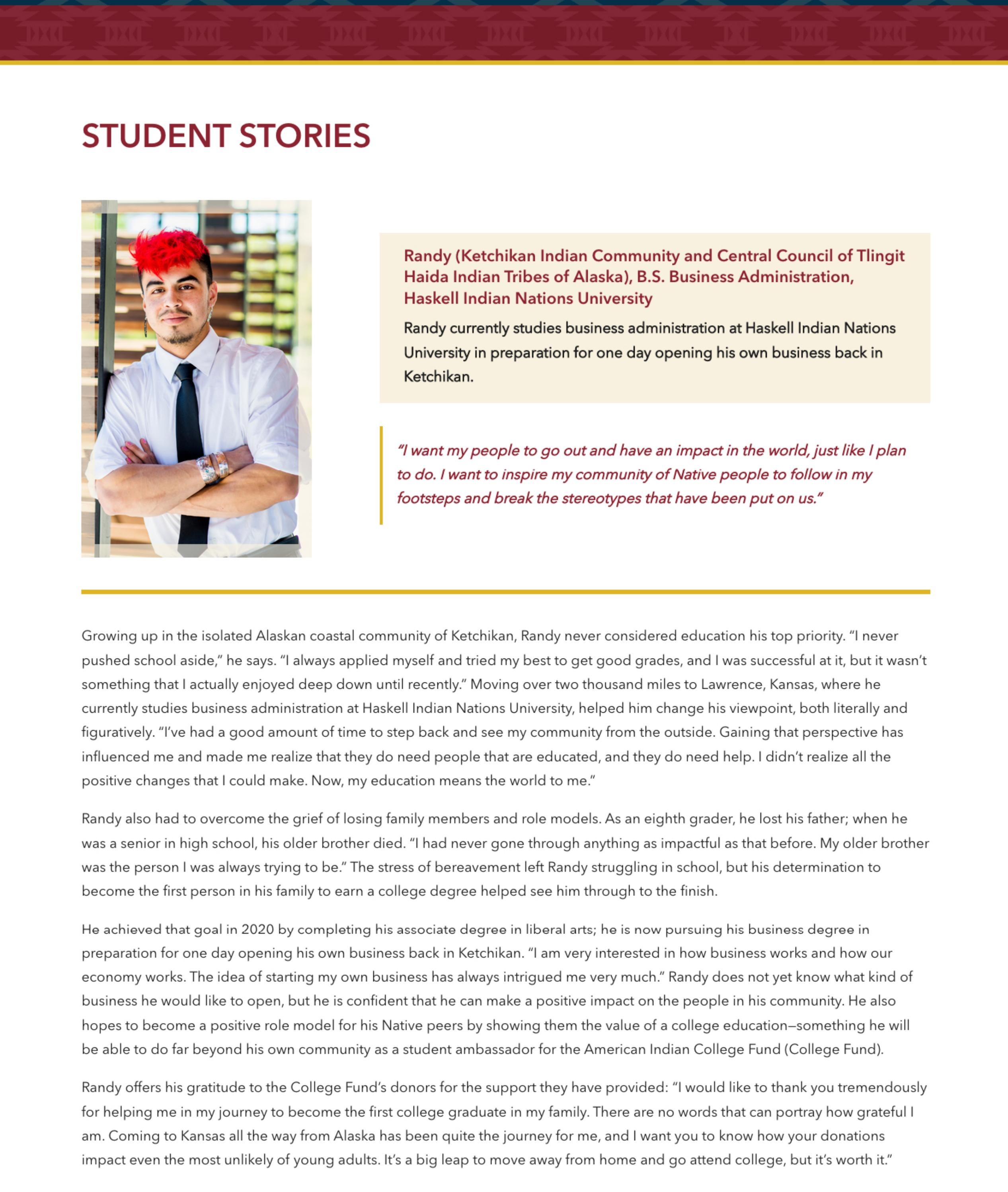 Student Stories - Randy by American Indian College Fund - Issuu