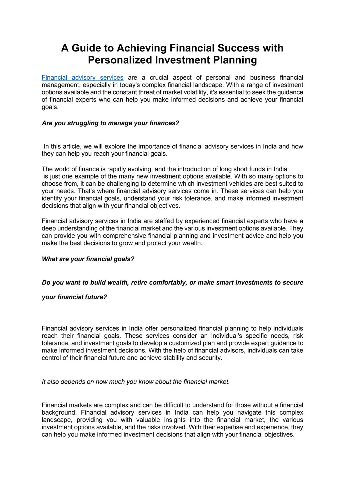 A Guide to Achieving Financial Success with Personalized Investment ...