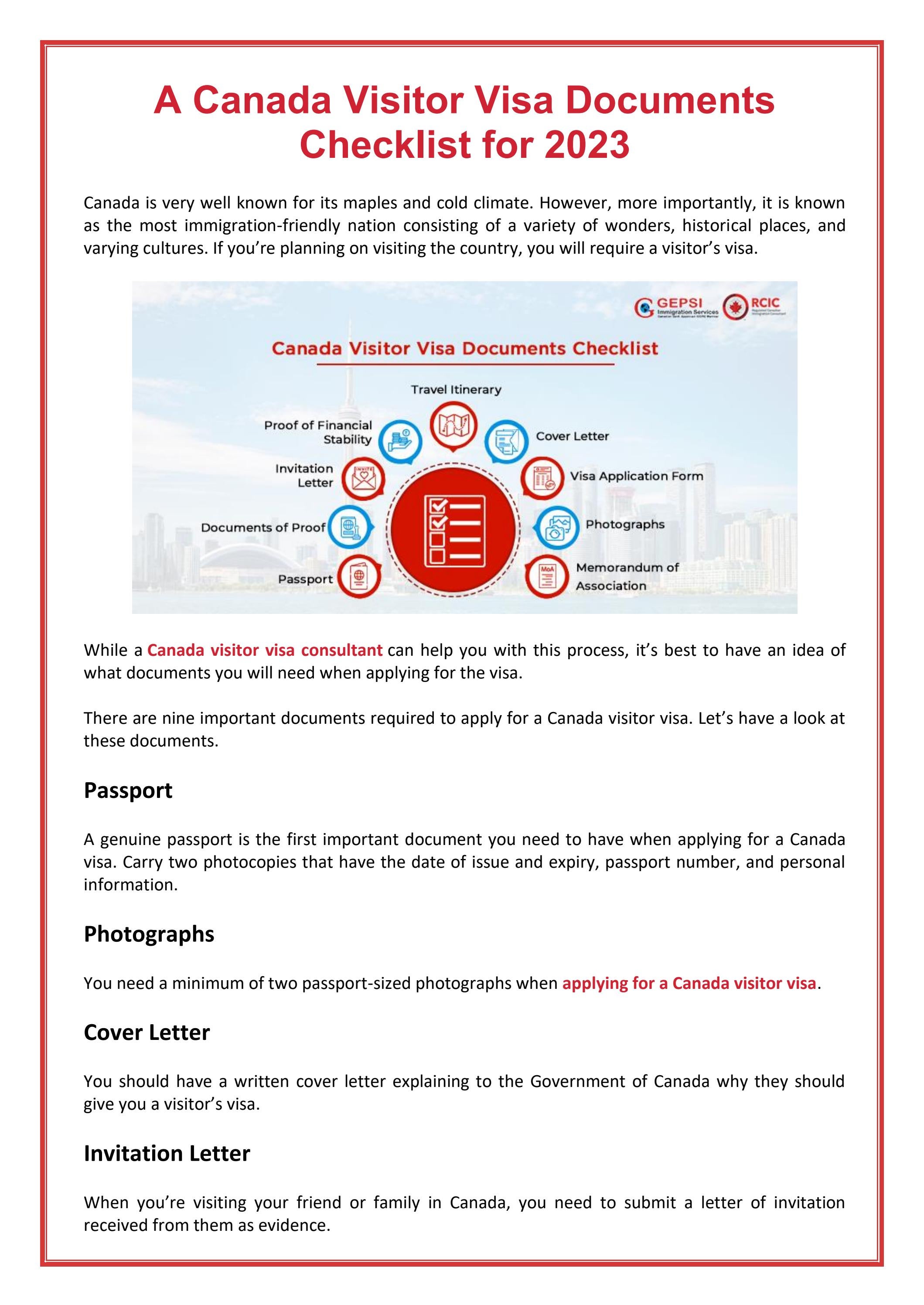A Canada Visitor Visa Documents Checklist for 2023 by studentvisa - Issuu