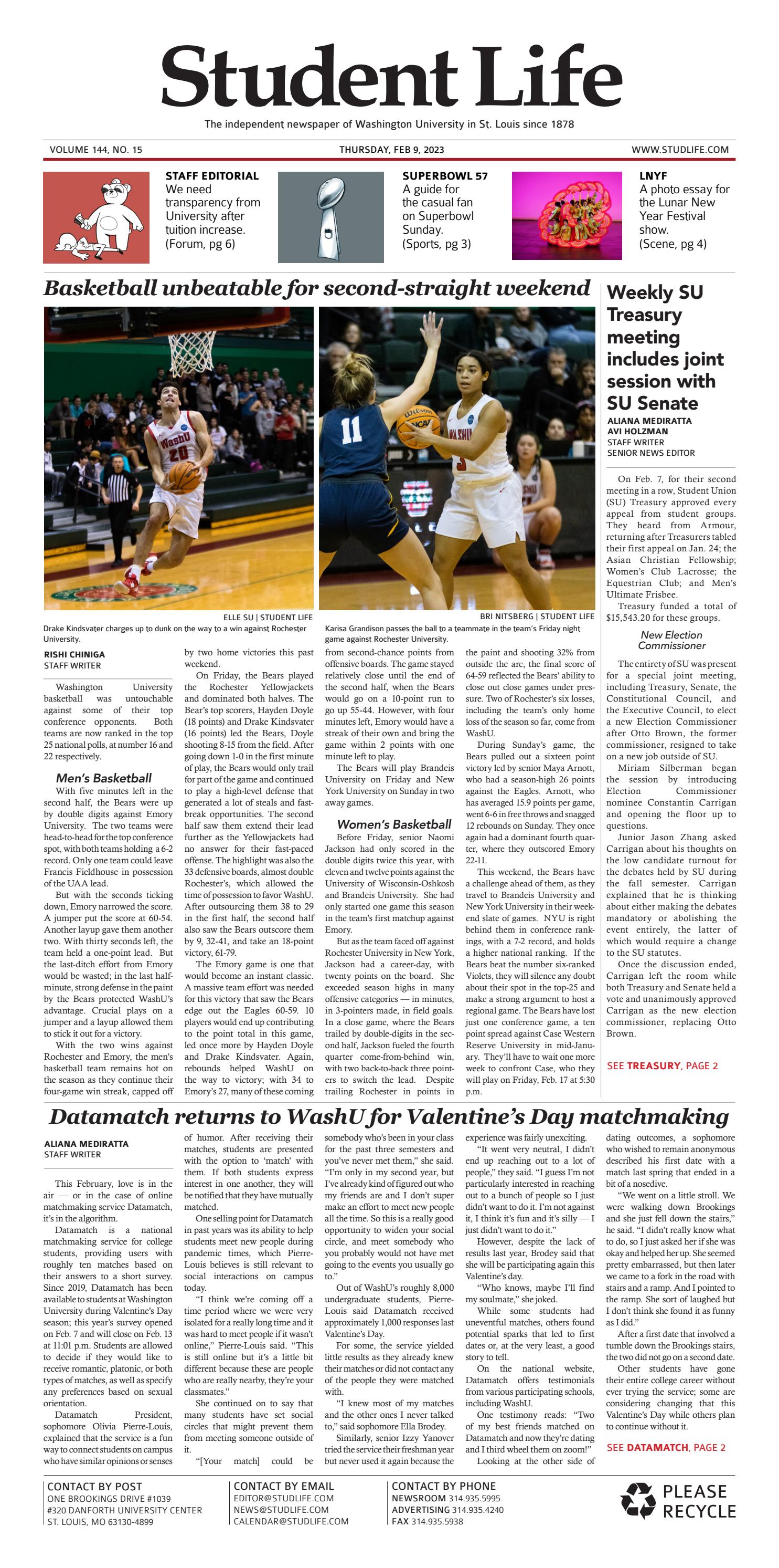 February 9, 2023 Student Life newspaper, Washington University in St ...