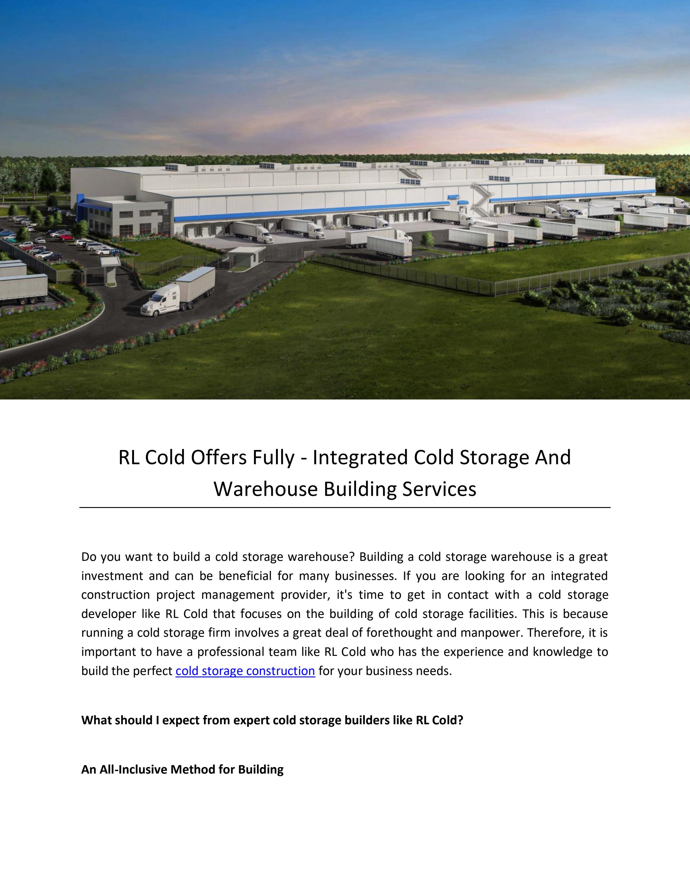 RL Cold Offers Fully - Integrated Cold Storage And Warehouse Building ...
