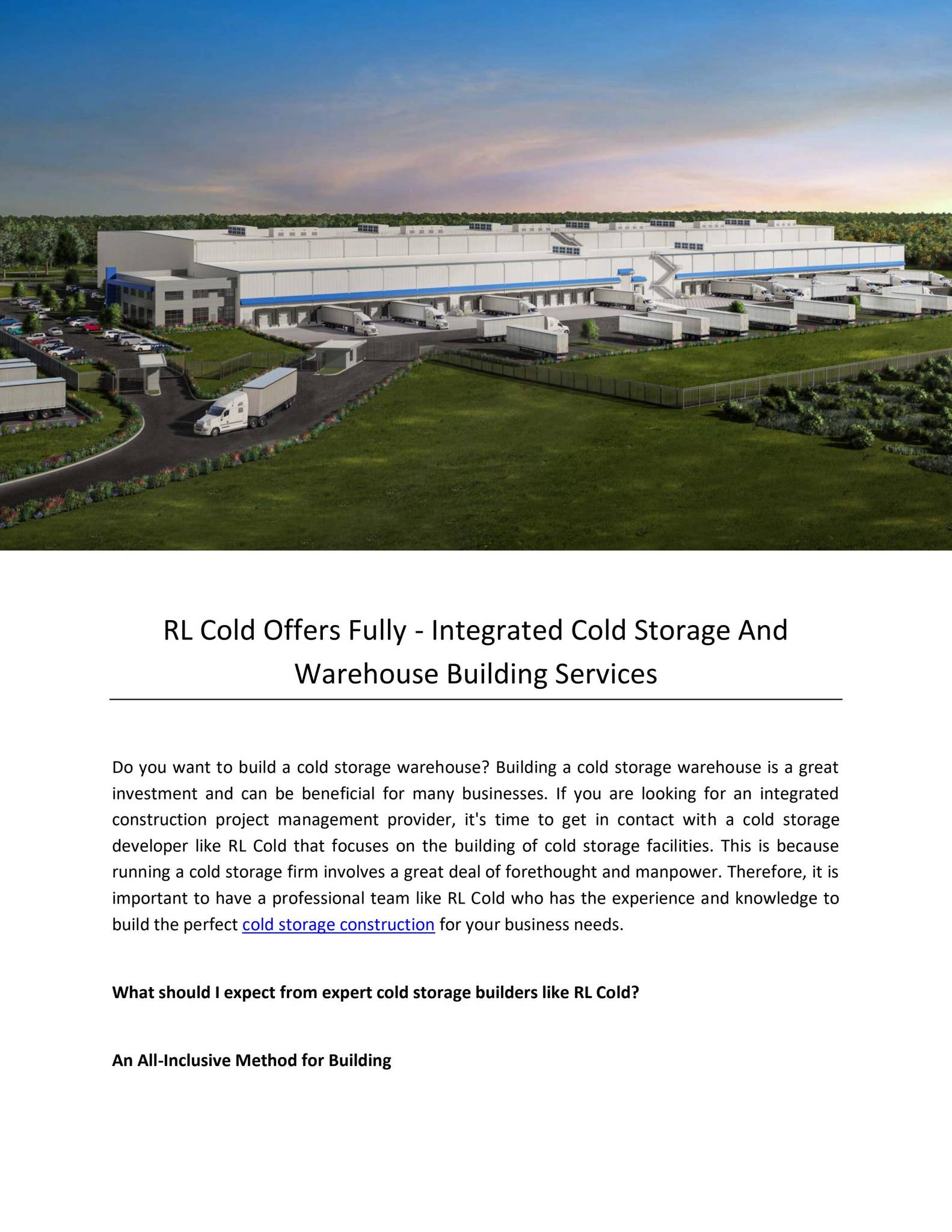 RL Cold Offers Fully - Integrated Cold Storage And Warehouse Building ...