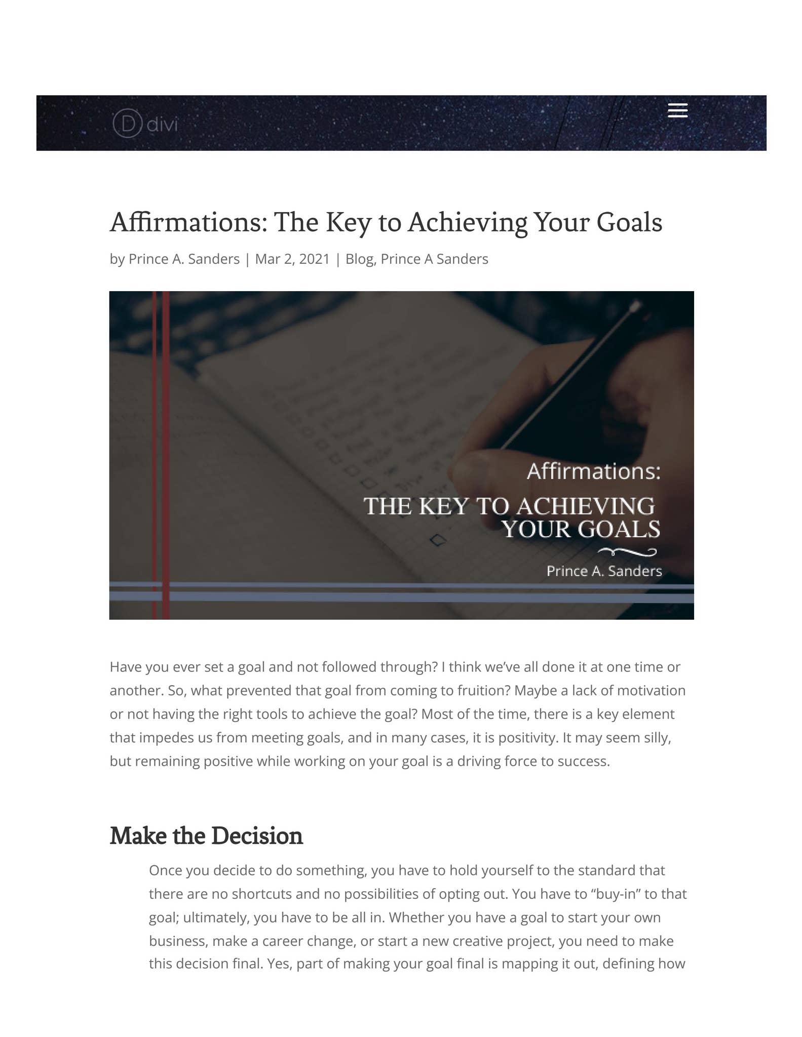 Affirmations: The Key to Achieving Your Goals by Prince A. Sanders - Issuu