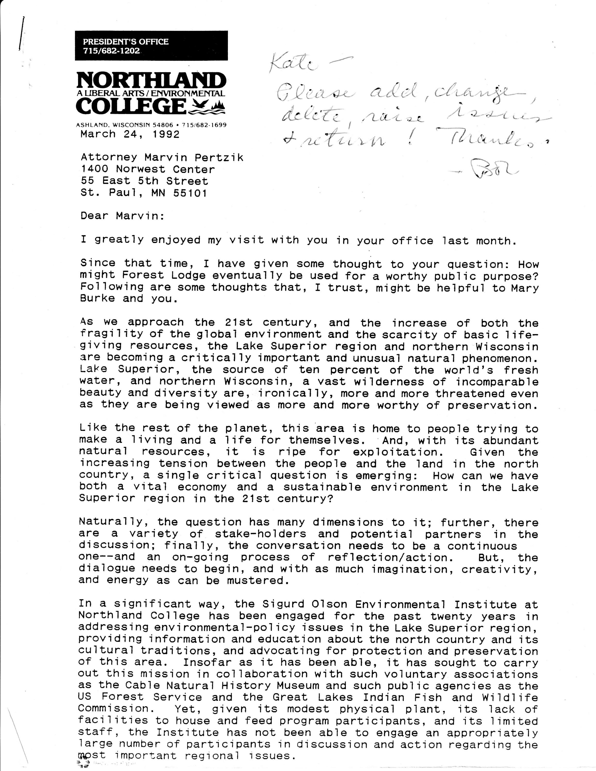 Draft of Bob Parsonage’s letter to Mary Griggs Burk’s attorney by ...