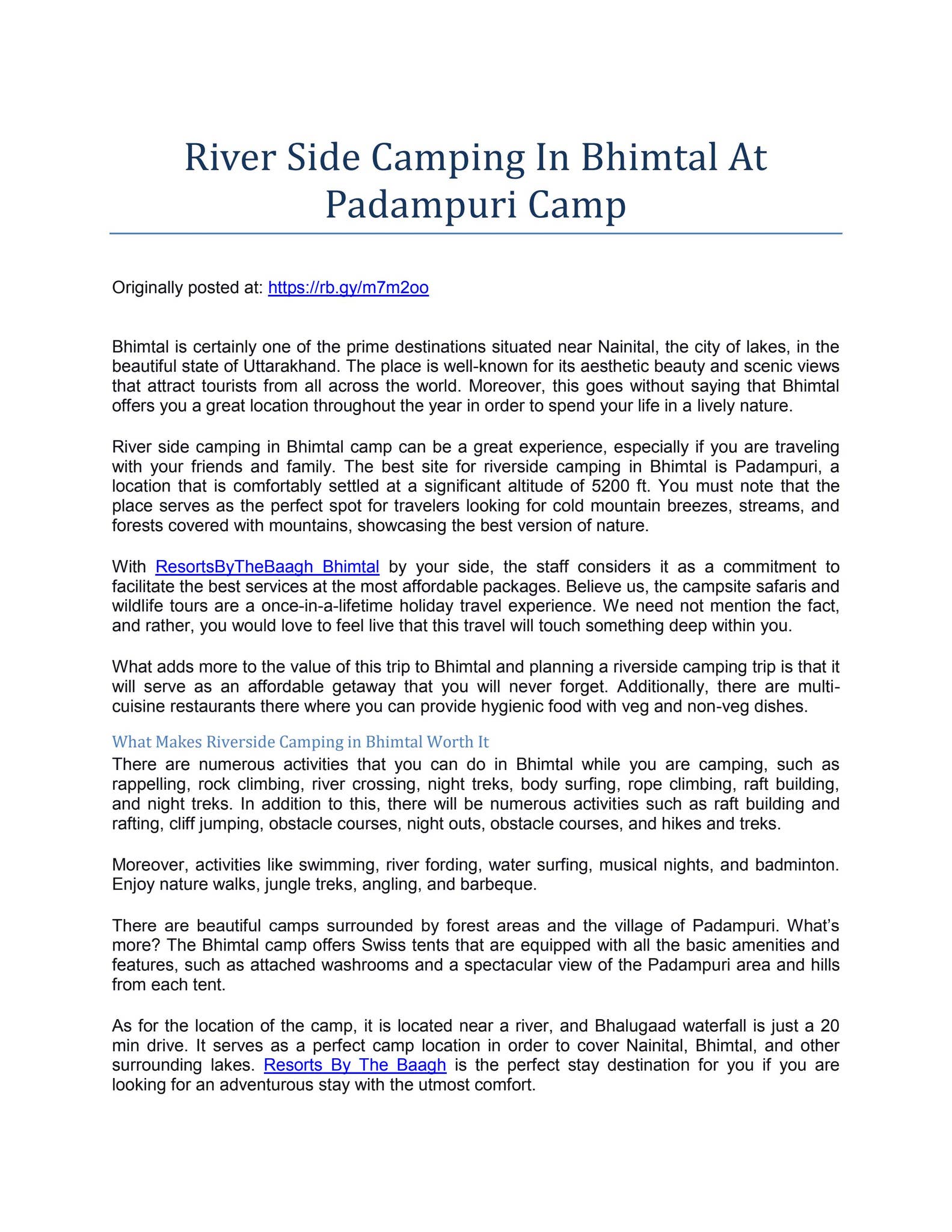 River Side Camping In Bhimtal At Padampuri Camp by Resortsby Thebaagh ...
