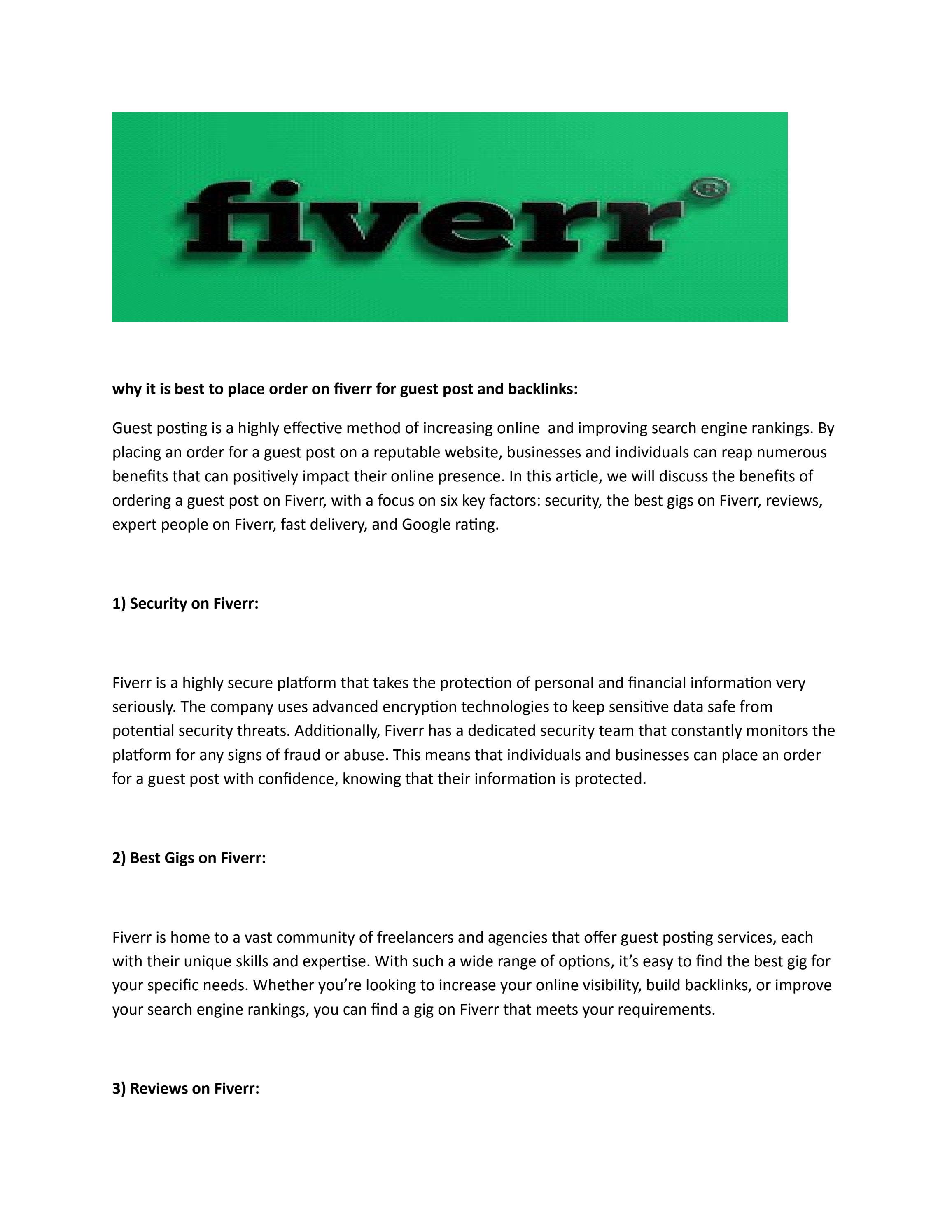 Why It Is Best To Place Order On Fiverr For Guest Post And Backlinks 