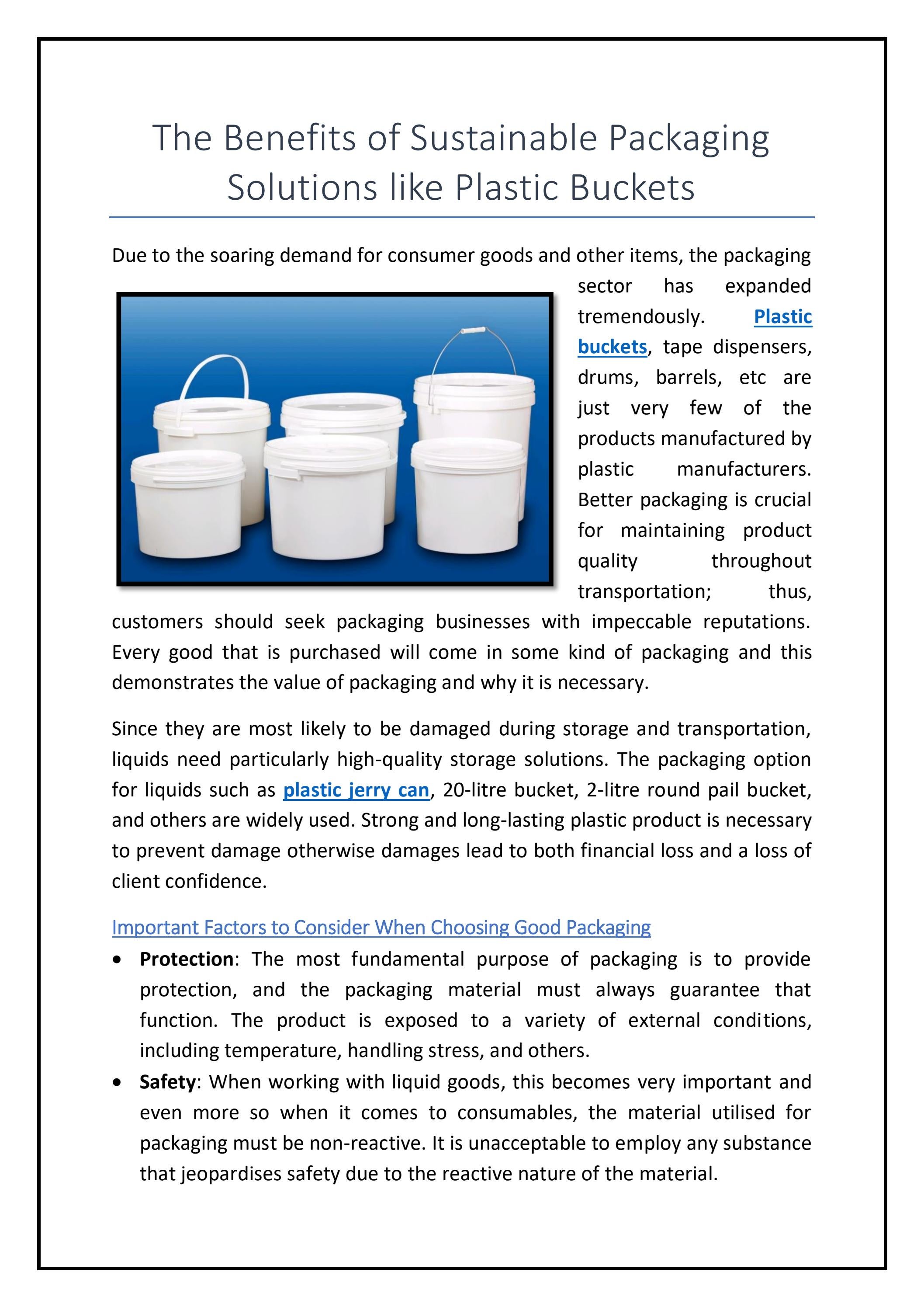 The Benefits of Sustainable Packaging Solutions like Plastic Buckets by ...