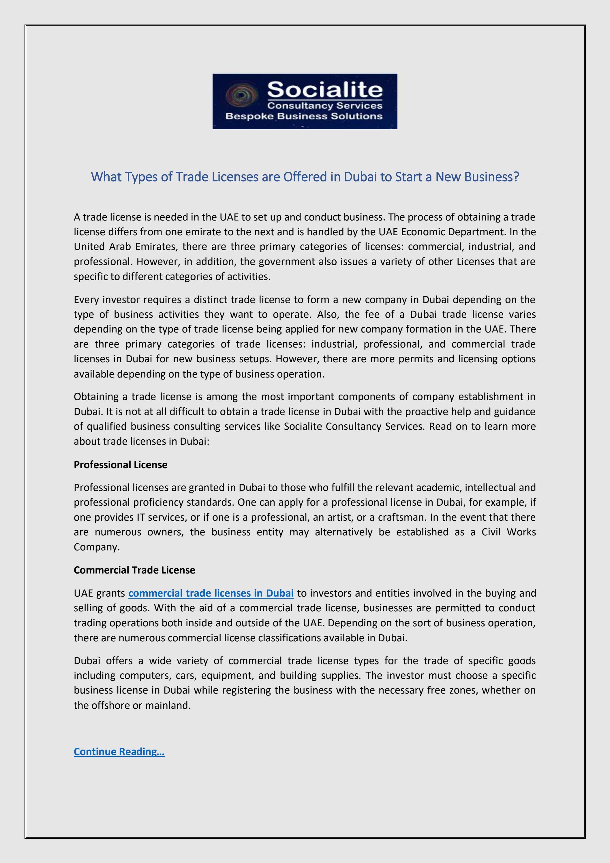 What Types of Trade Licenses are Offered in Dubai to Start a New ...