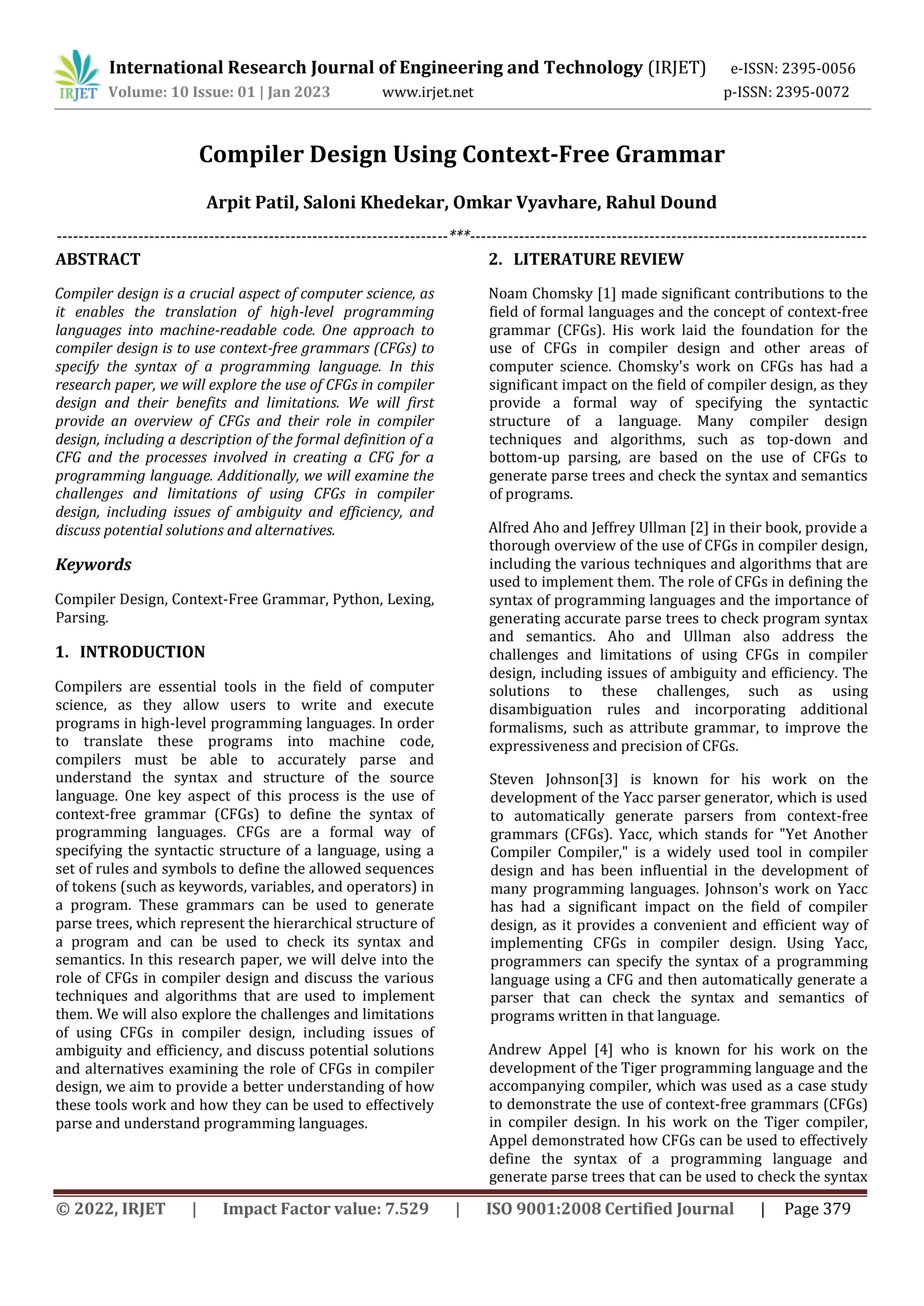 Compiler Design Using Context-Free Grammar by IRJET Journal - Issuu