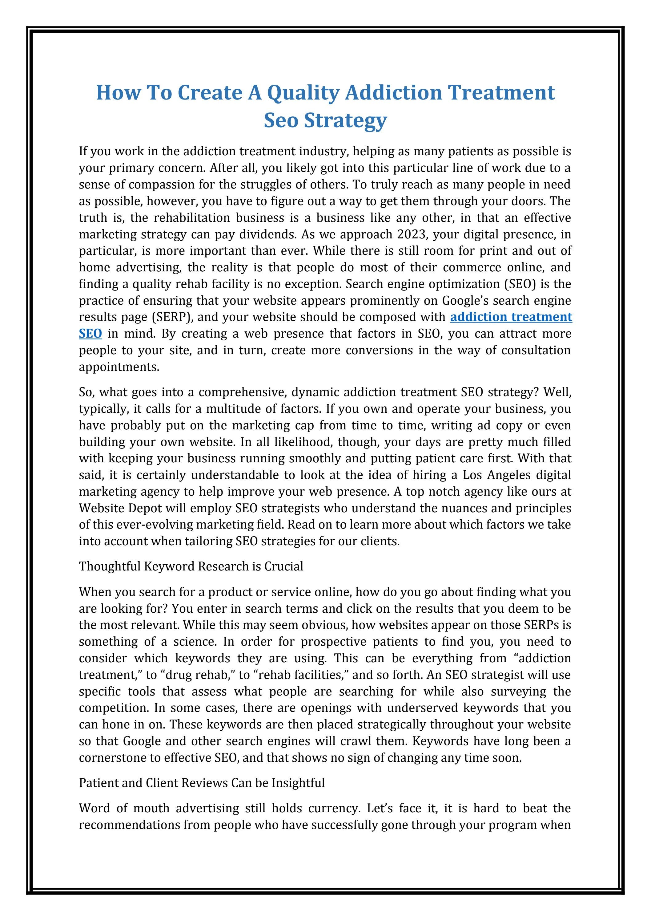 How To Create A Quality Addiction Treatment Seo Strategy by Chirag ...