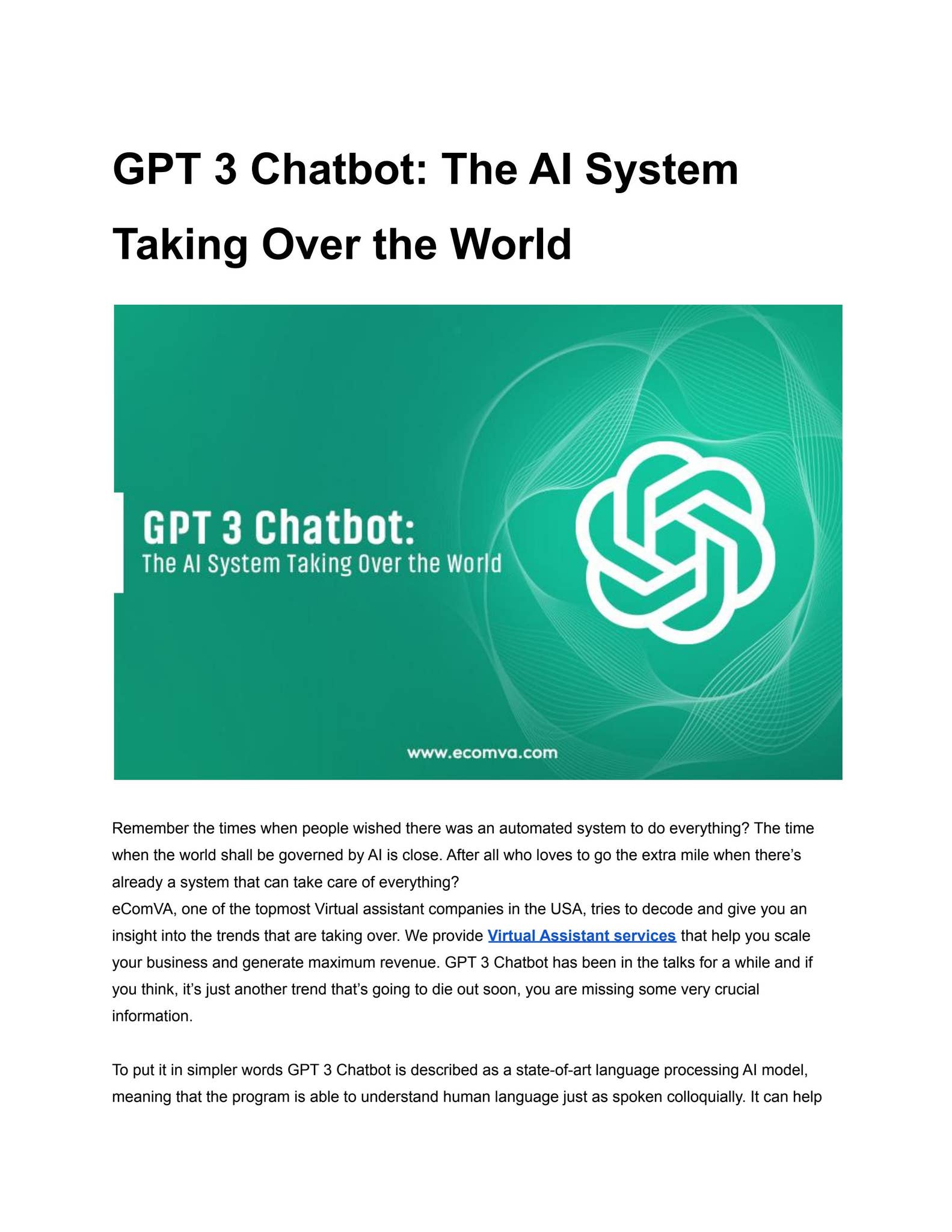 GPT 3 Chatbot: The AI System Taking Over the World by EComVA - Issuu