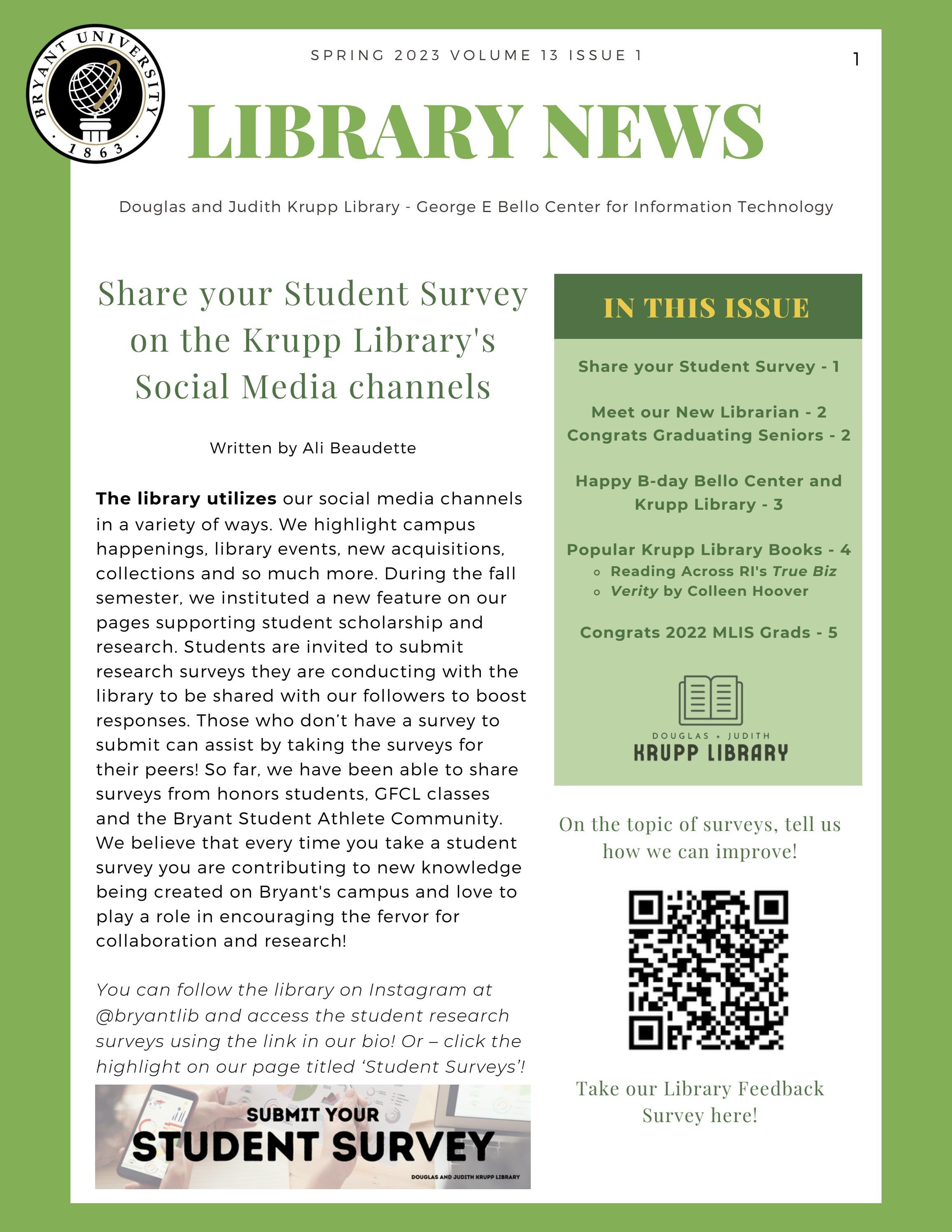 Krupp Library Newsletter - Spring 2023 by laura kohl - Issuu