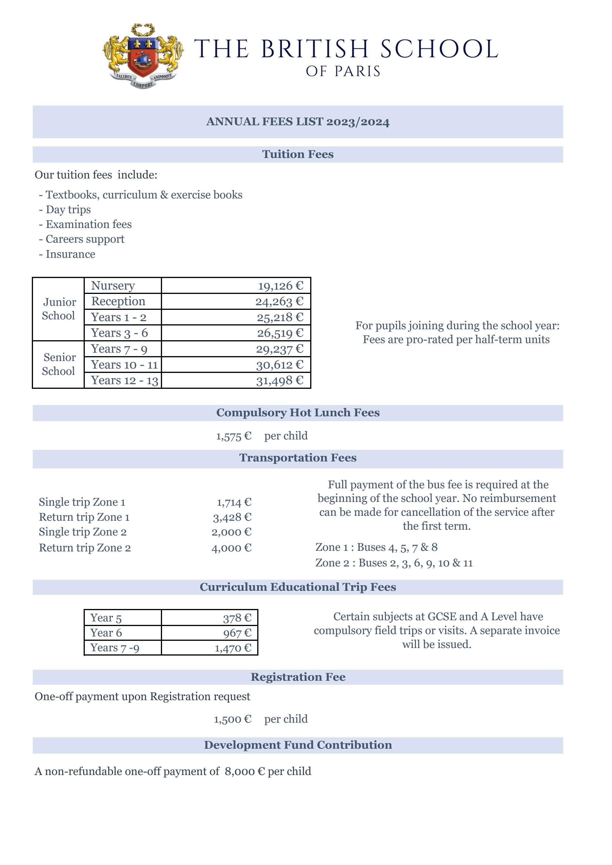 Annual Fees List 2023-2024 by The British School of Paris - Issuu