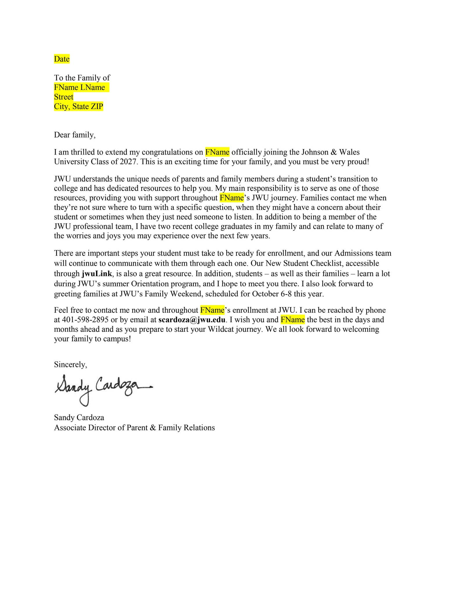2223 Parent & Family Welcome Letter by Johnson & Wales University - Issuu
