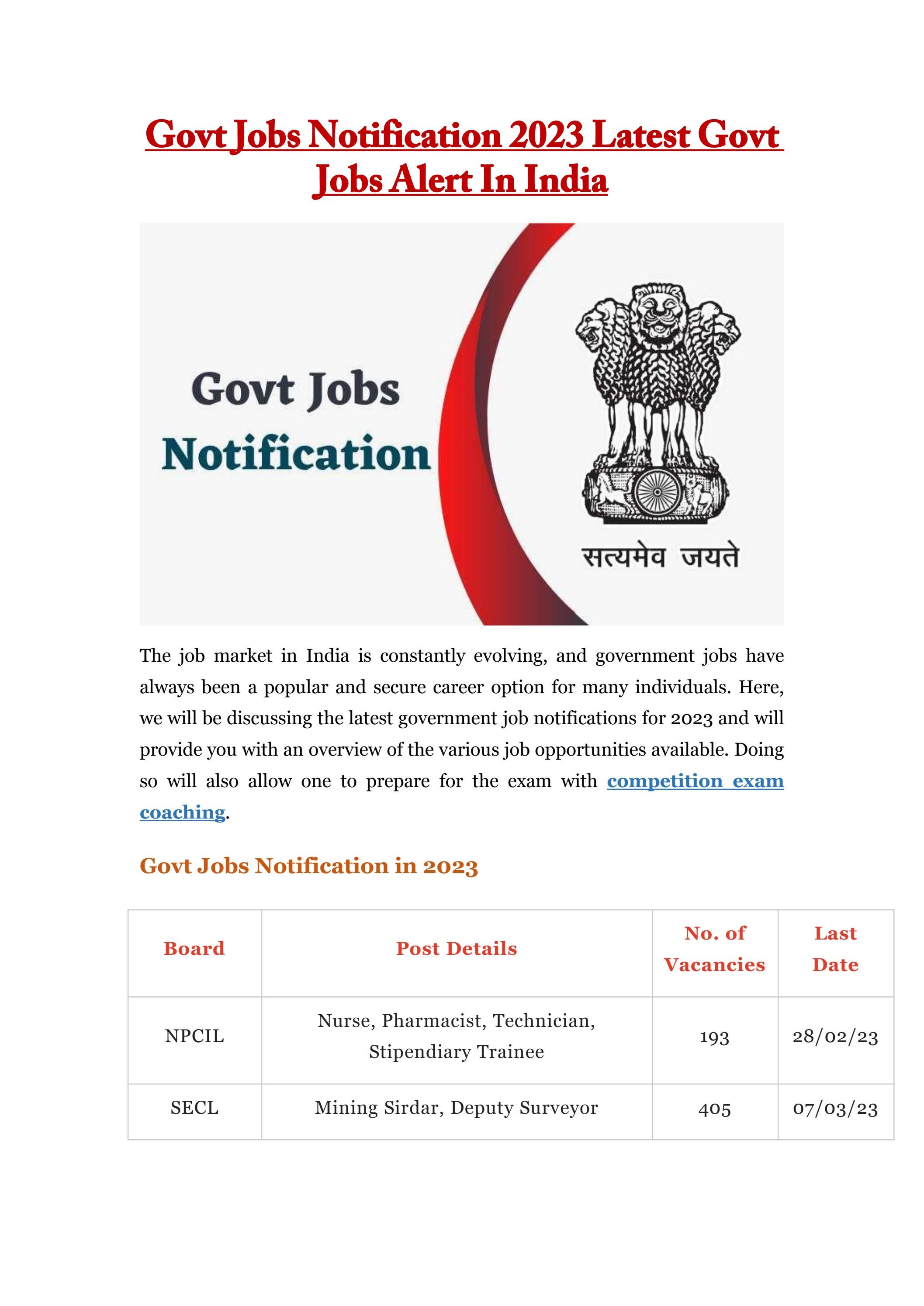 Govt Jobs Notification 2023 Latest Govt Jobs Alert In India by ...