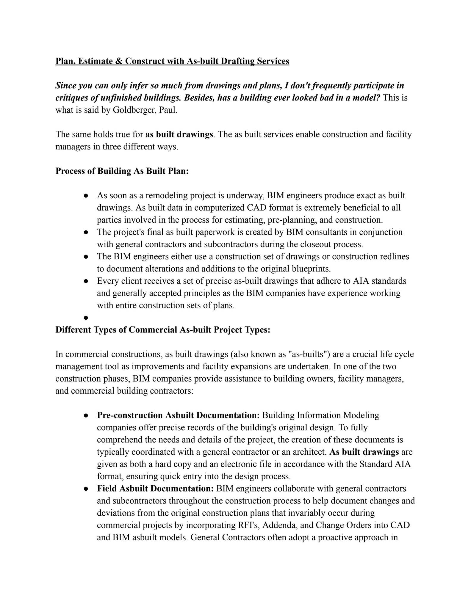 Plan, Estimate & Construct with As-built Drafting Services by Tejjy Inc ...