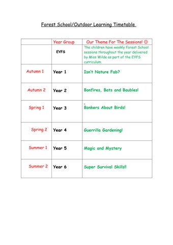 Forest School Timetable by Schudio - Issuu
