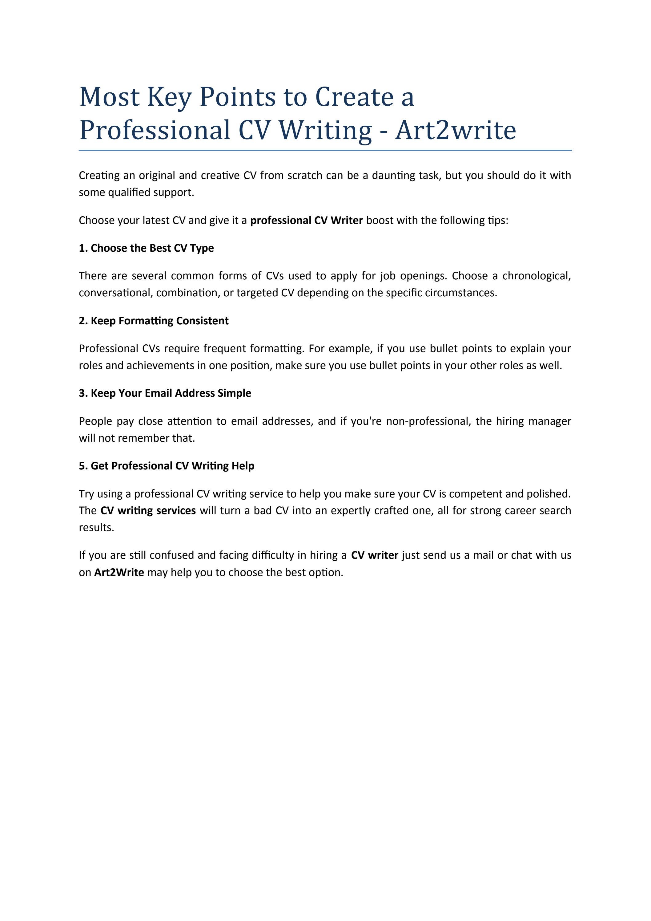 Most Important CV Writing Key Points to Create a Professional CV ...