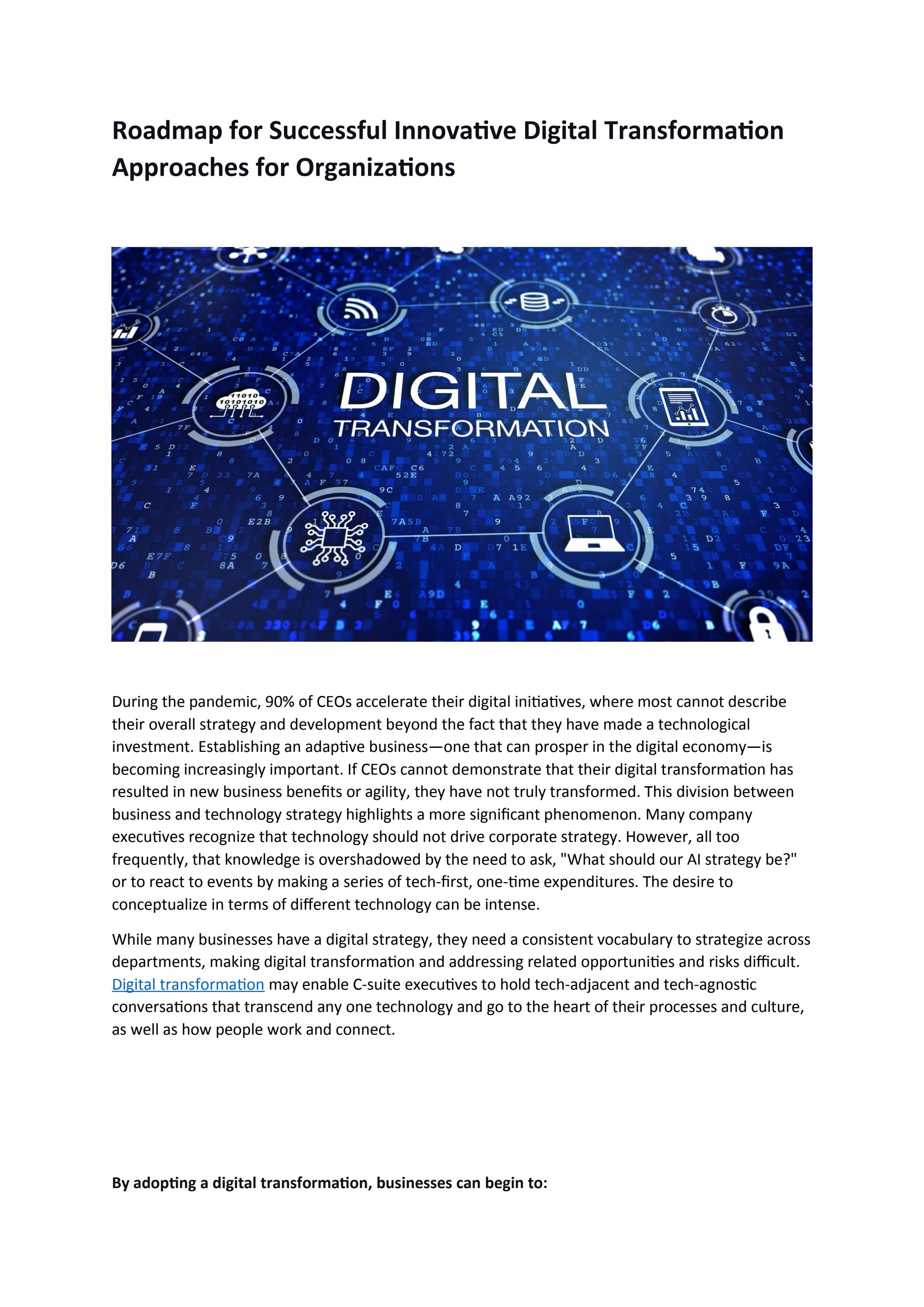 Roadmap For Successful Innovative Digital Transformation Approaches For Organizations By Sun