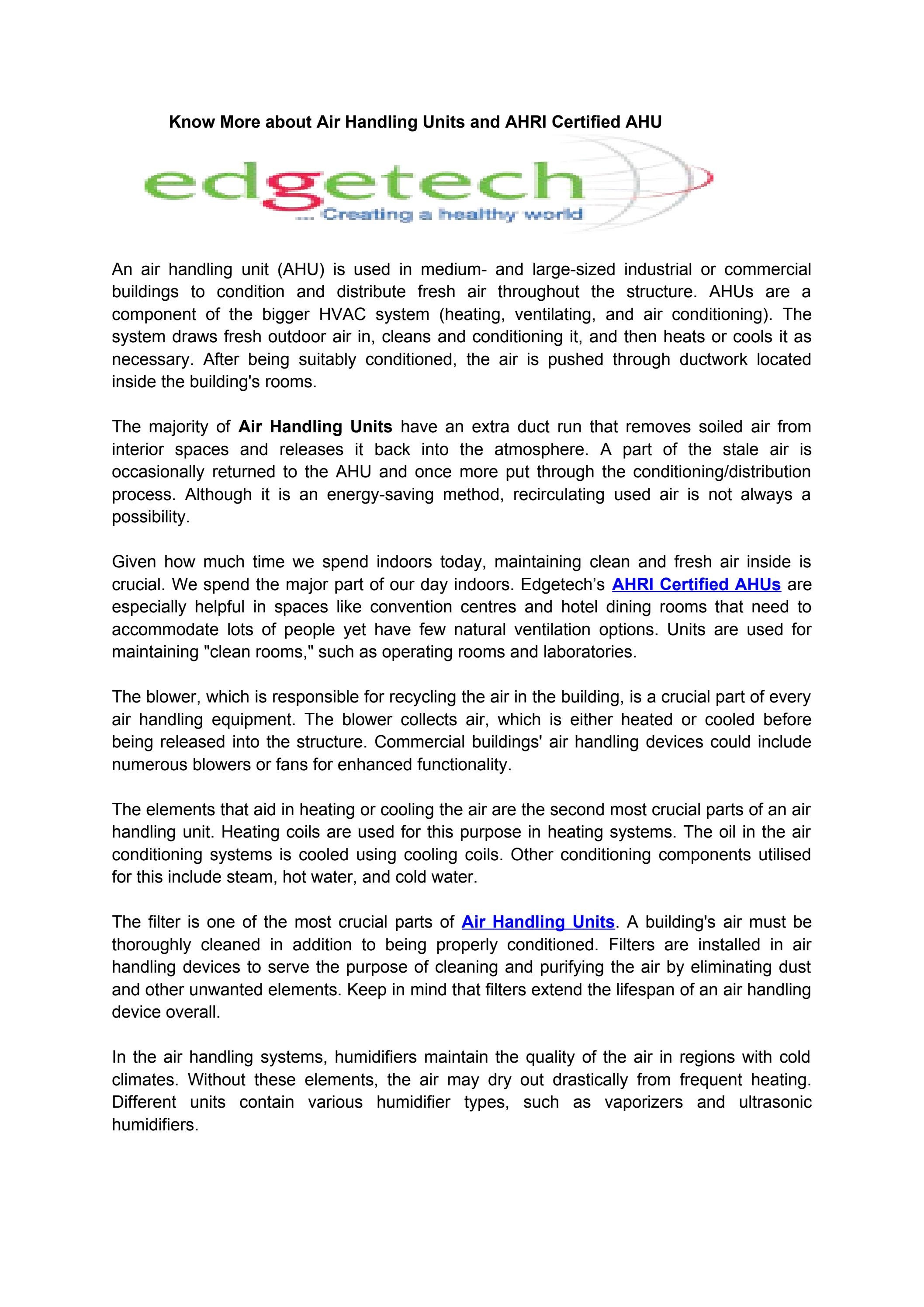 Know More about Air Handling Units and AHRI Certified AHU by ...