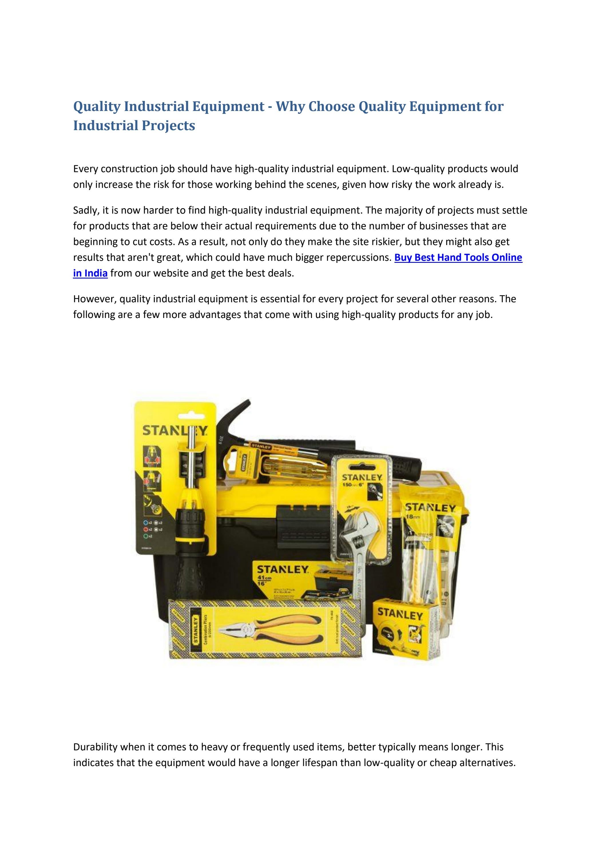 Quality Industrial Equipment - Why Choose Quality Equipment for ...