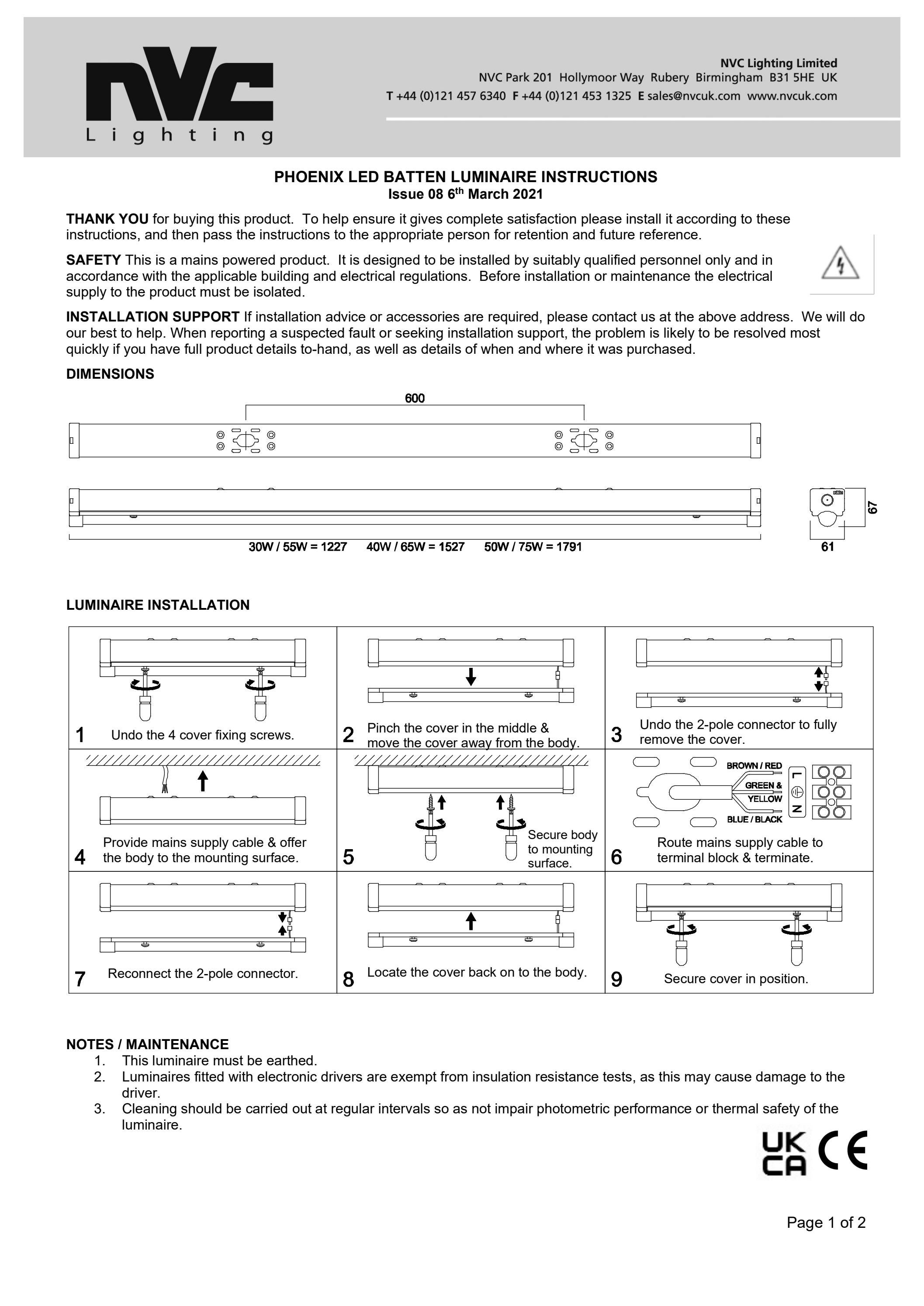 PHOENIX - LED Batten Instruction sheet by NVC Lighting UK - Issuu