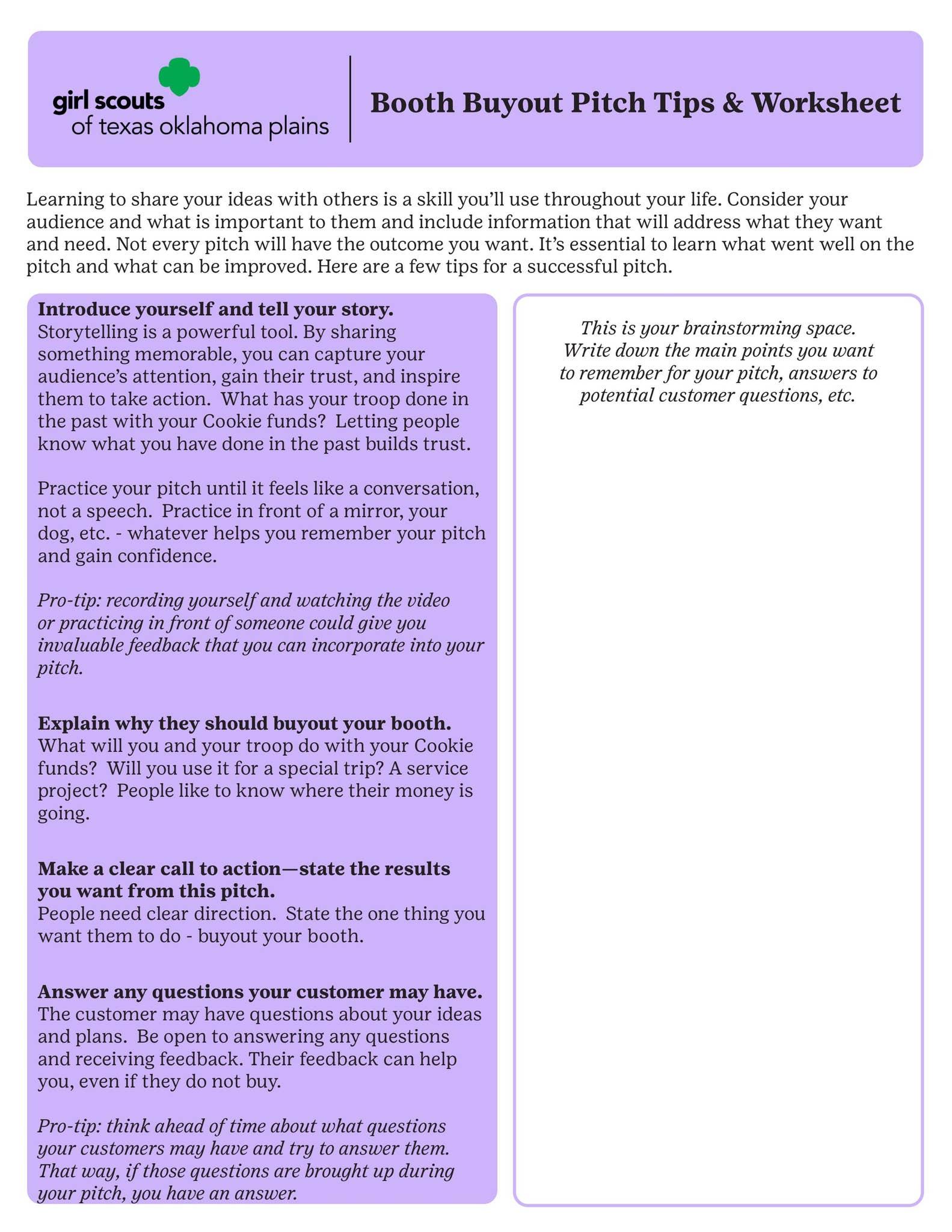 Booth Buyout Pitch Tips & Worksheet by Girl Scouts of Texas Oklahoma ...