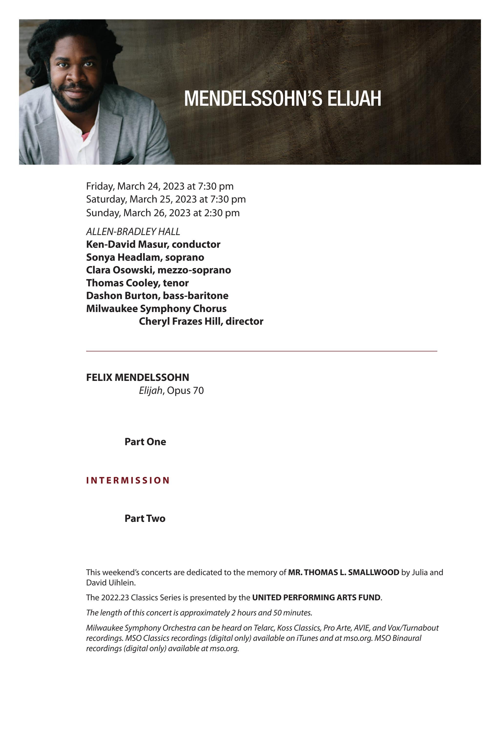 MENDELSSOHN’S ELIJAH by Milwaukee Symphony Orchestra - Issuu