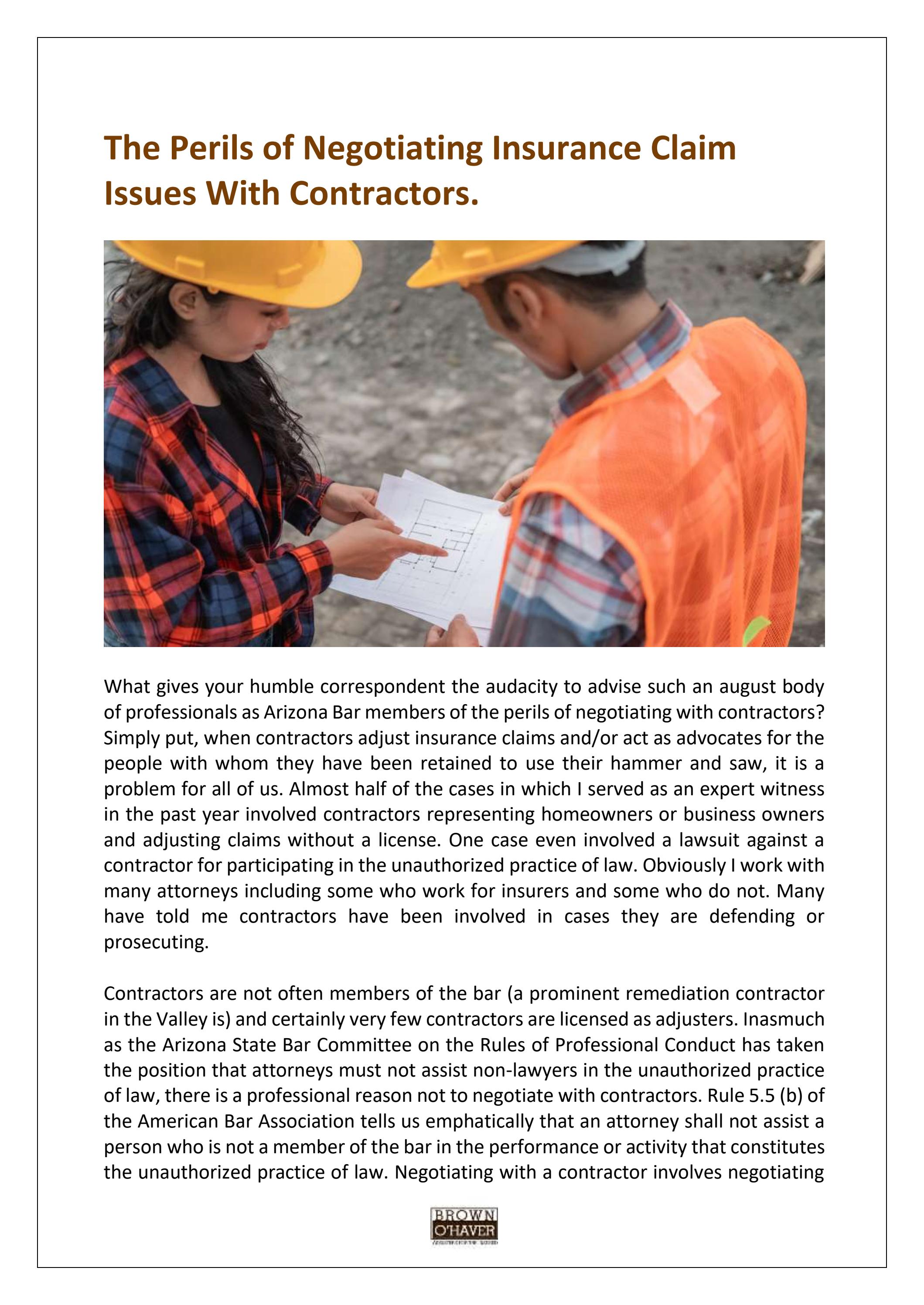 The Perils of Negotiating Insurance Claim Issues With Contractors. by ...