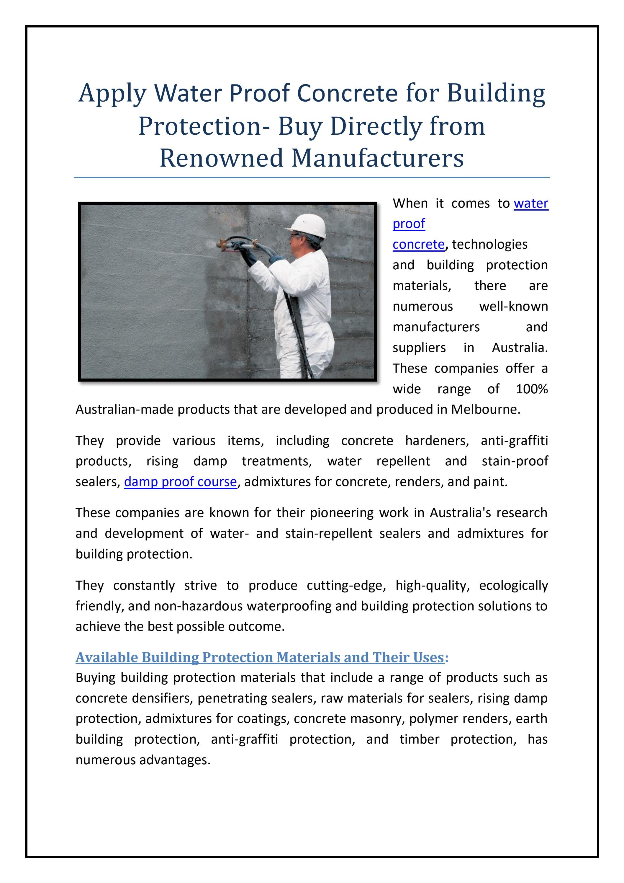 Apply Water Proof Concrete for Building Protection- Buy Directly from ...