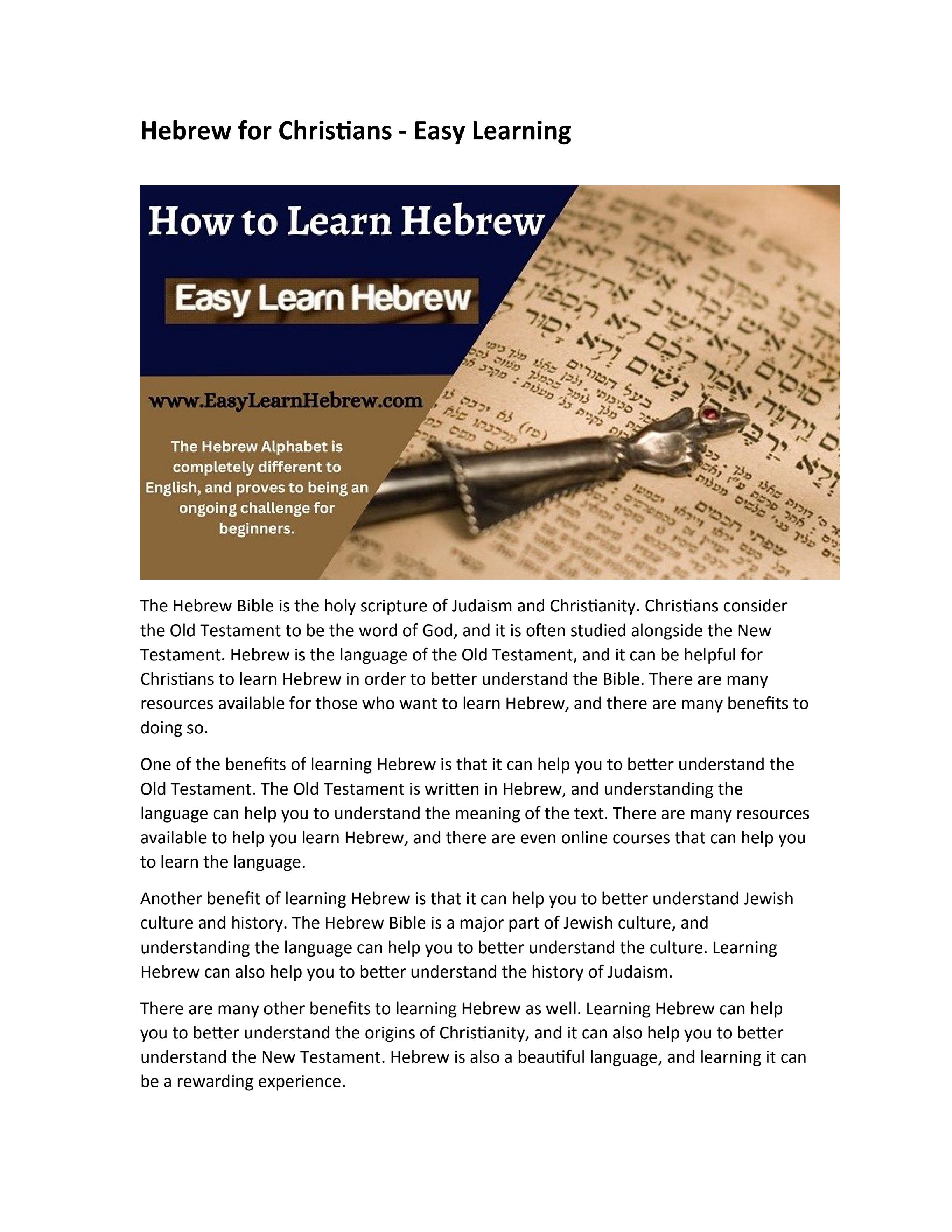Hebrew for Christians - Easy Learning by Easy Learn Hebrew - Issuu