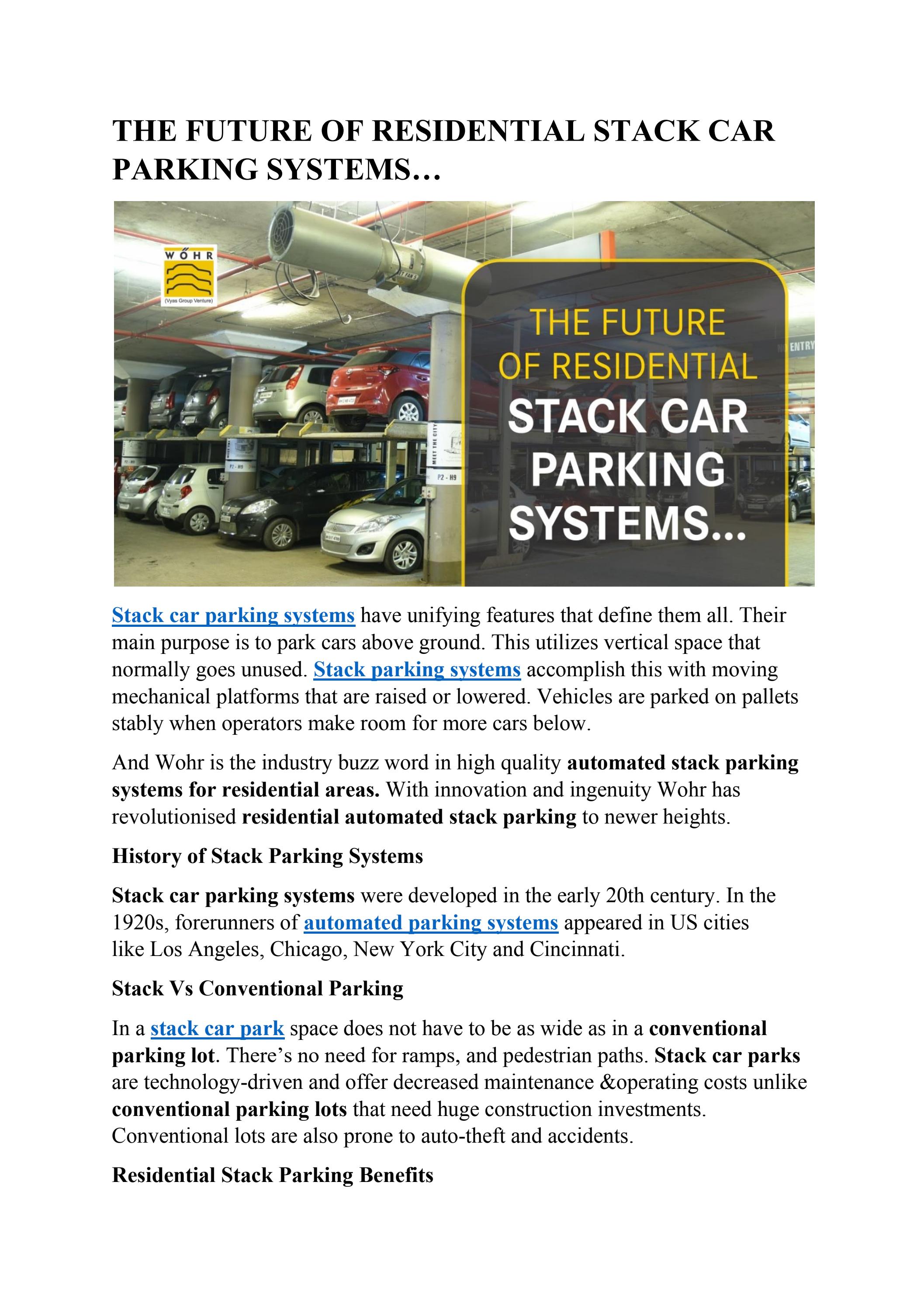 THE FUTURE OF RESIDENTIAL STACK CAR PARKING SYSTEMS… by Wohr Parking ...