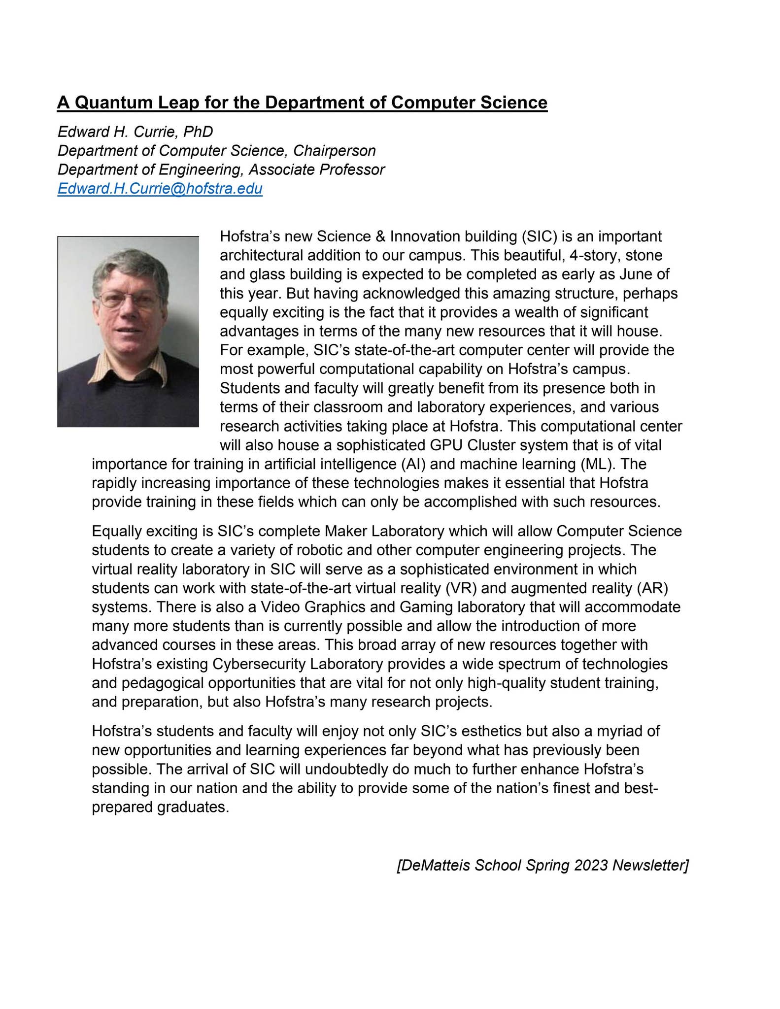 A Quantum Leap for the Department of Computer Science - Hofstra ...