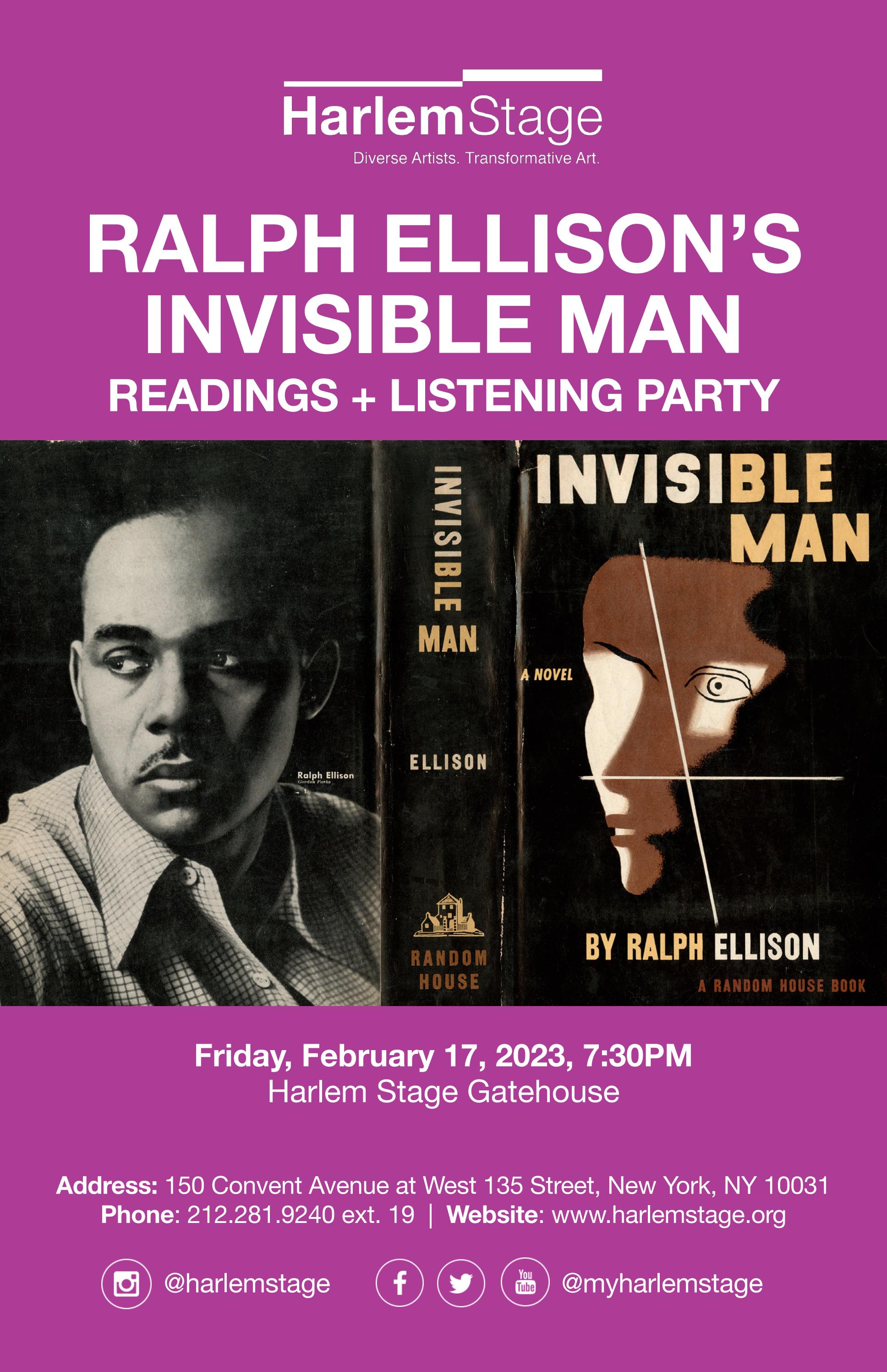 Ralph Ellison's Invisible Man: Readings + Listening Party by Harlem ...