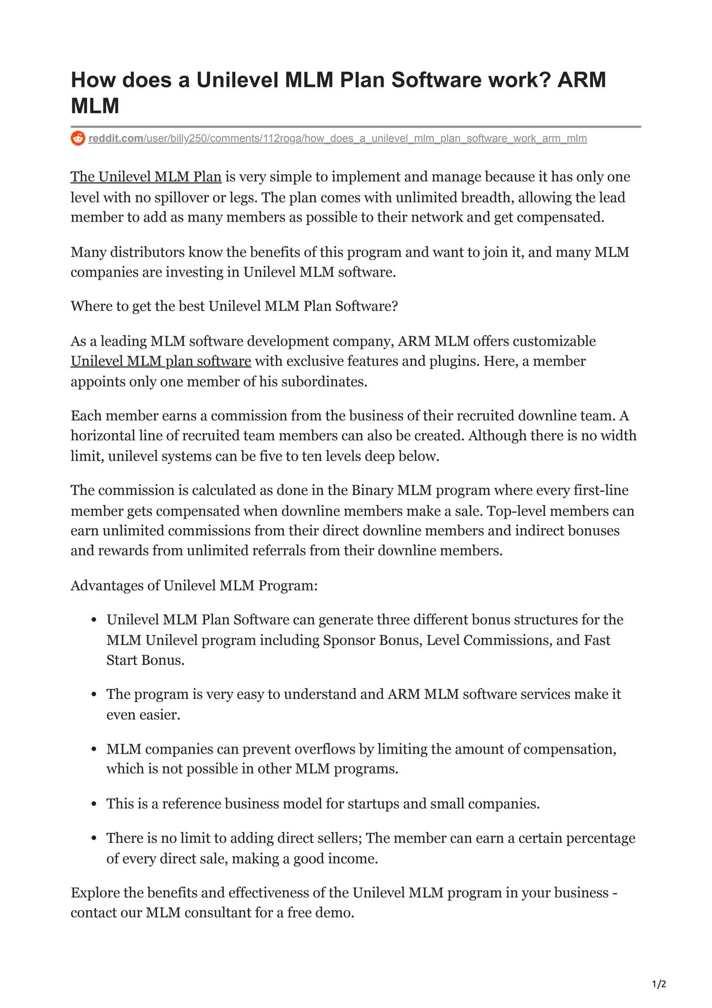 How does a Unilevel MLM Plan Software work? by ARM MLM software - Issuu