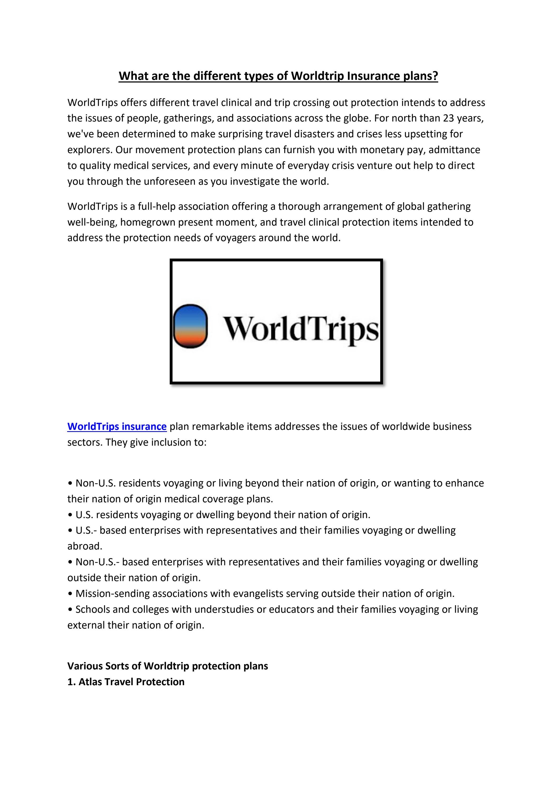 What are the different types of worldtrip insurance plan? by ...