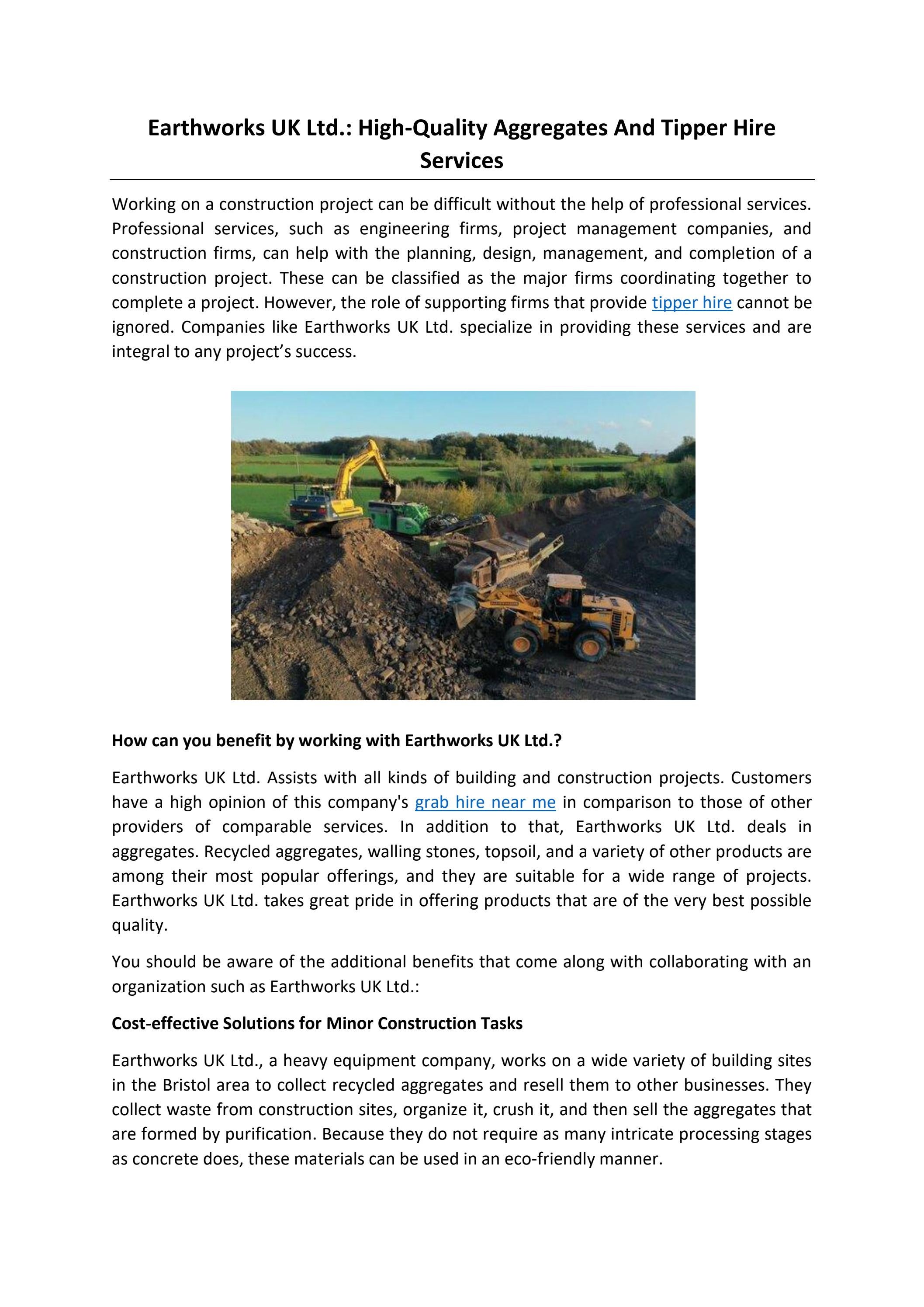 Earthworks UK Ltd.: High-Quality Aggregates And Tipper Hire Services by ...