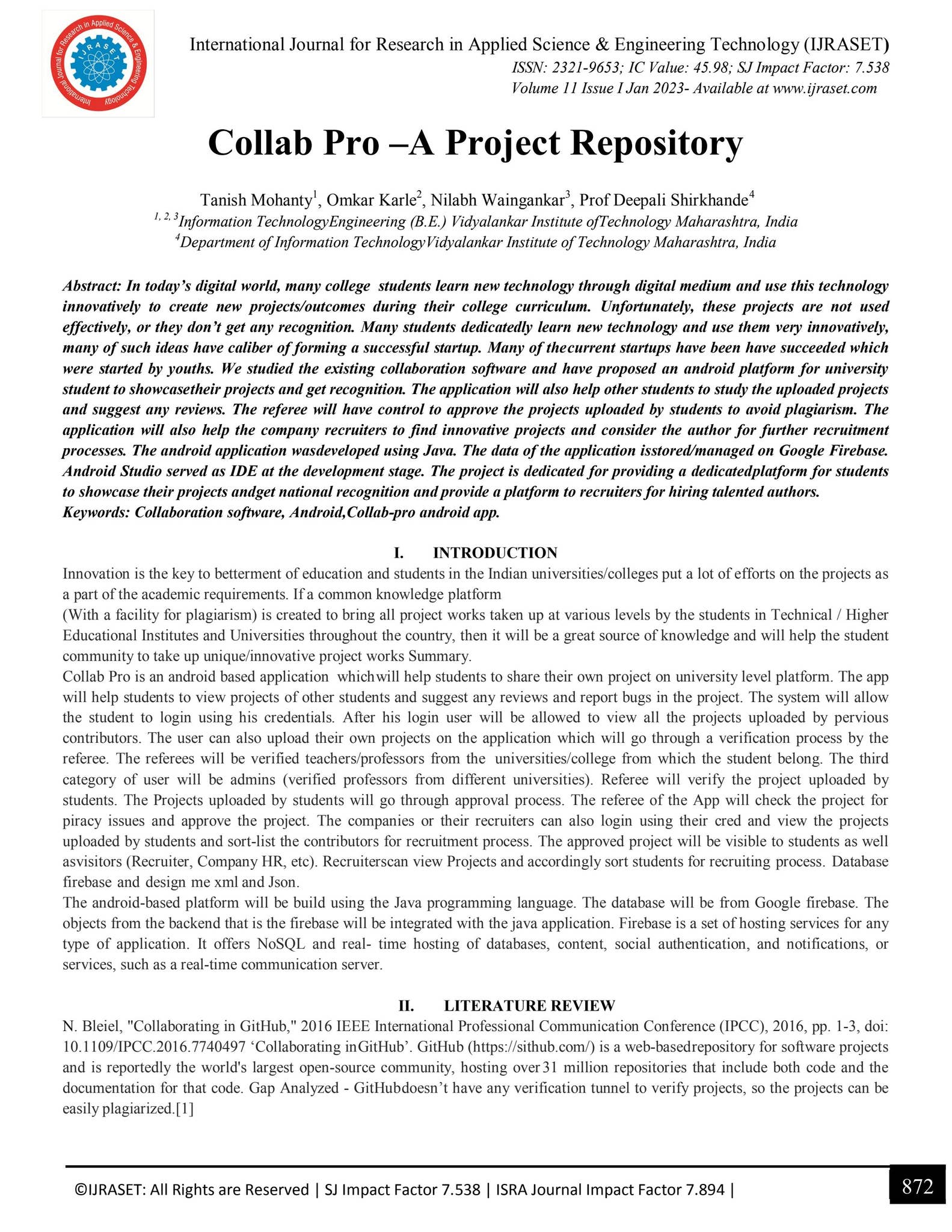 Collab Pro –A Project Repository by IJRASET - Issuu