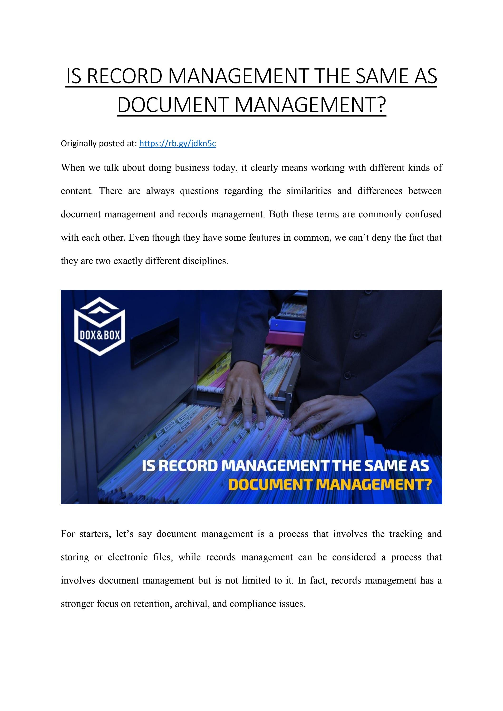 IS RECORD MANAGEMENT THE SAME AS DOCUMENT MANAGEMENT by Dox and Box - Issuu